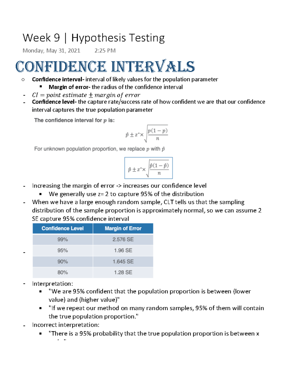 Stats Week 9 Confidence Intervals - Stats 10 - UCLA - Studocu