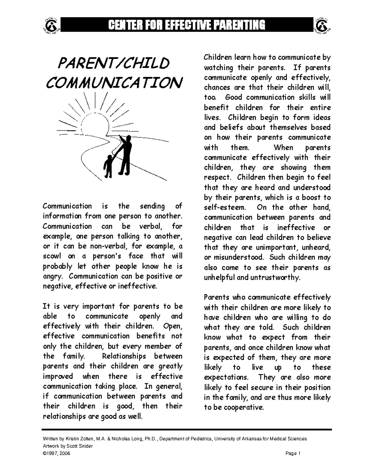 Parent Child Communication - CENTER FOR EFFECTIVE PARENTING Written by ...
