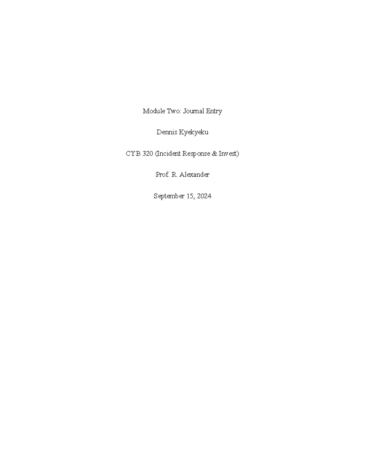 Module One-Journal Assignment CYB320 - CYB-320-T6705 - Module Two ...
