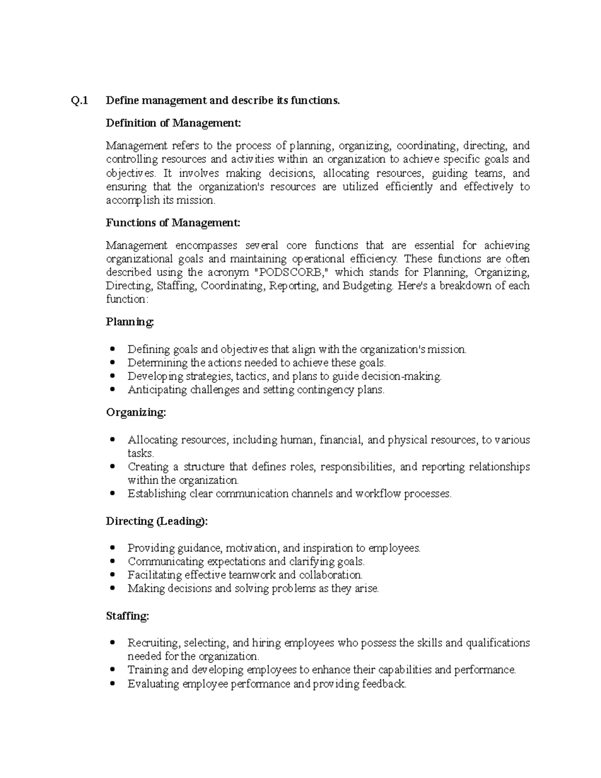 5414 Assignment 1 - Q Define management and describe its functions. Definition of Management ...
