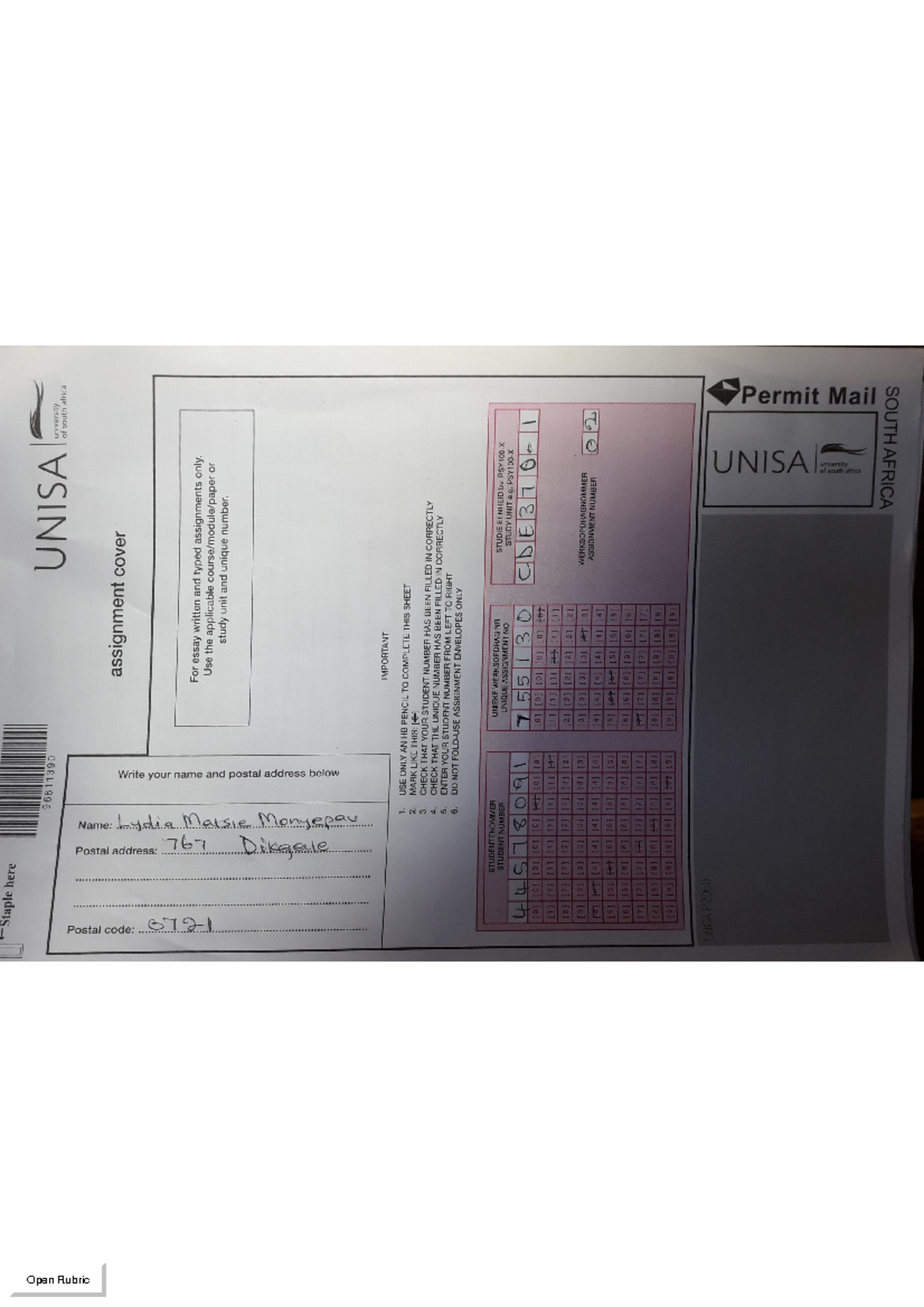 Assignment NO.2 MEMO - Permit Mail UNISA university of south africa ...