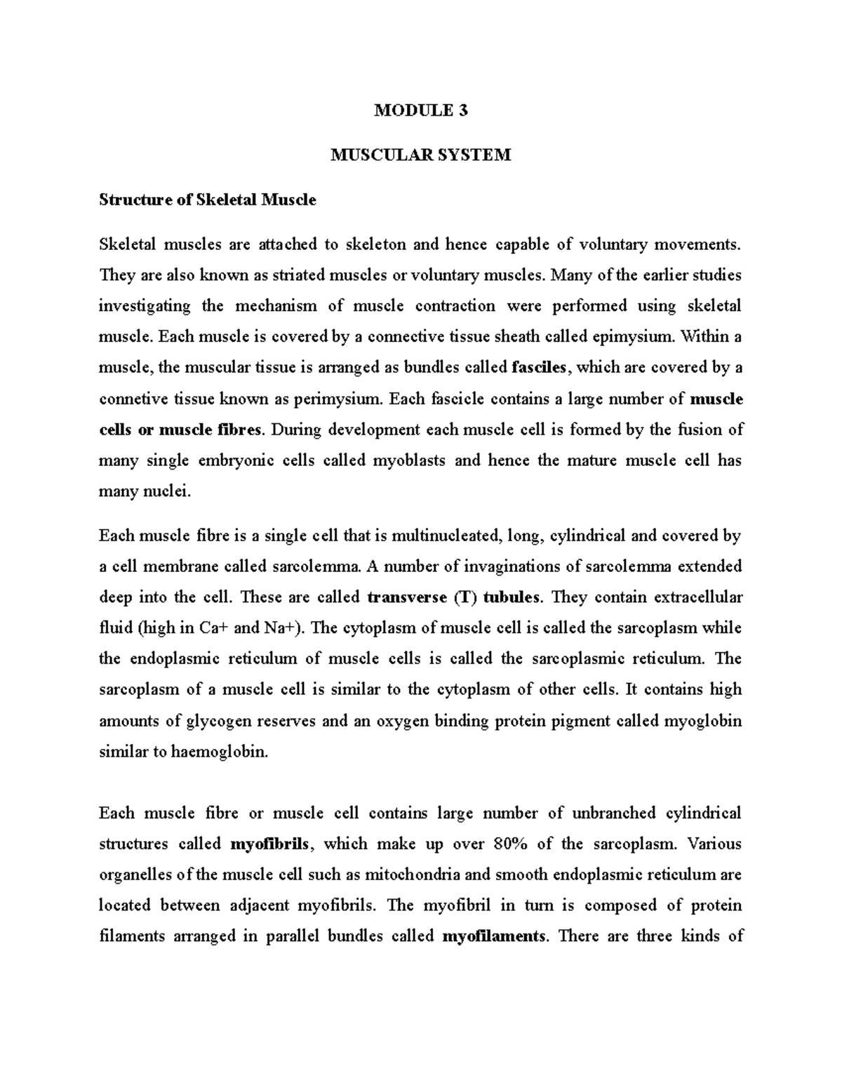 Muscular system - Physiology notes - MODULE 3 MUSCULAR SYSTEM Structure ...