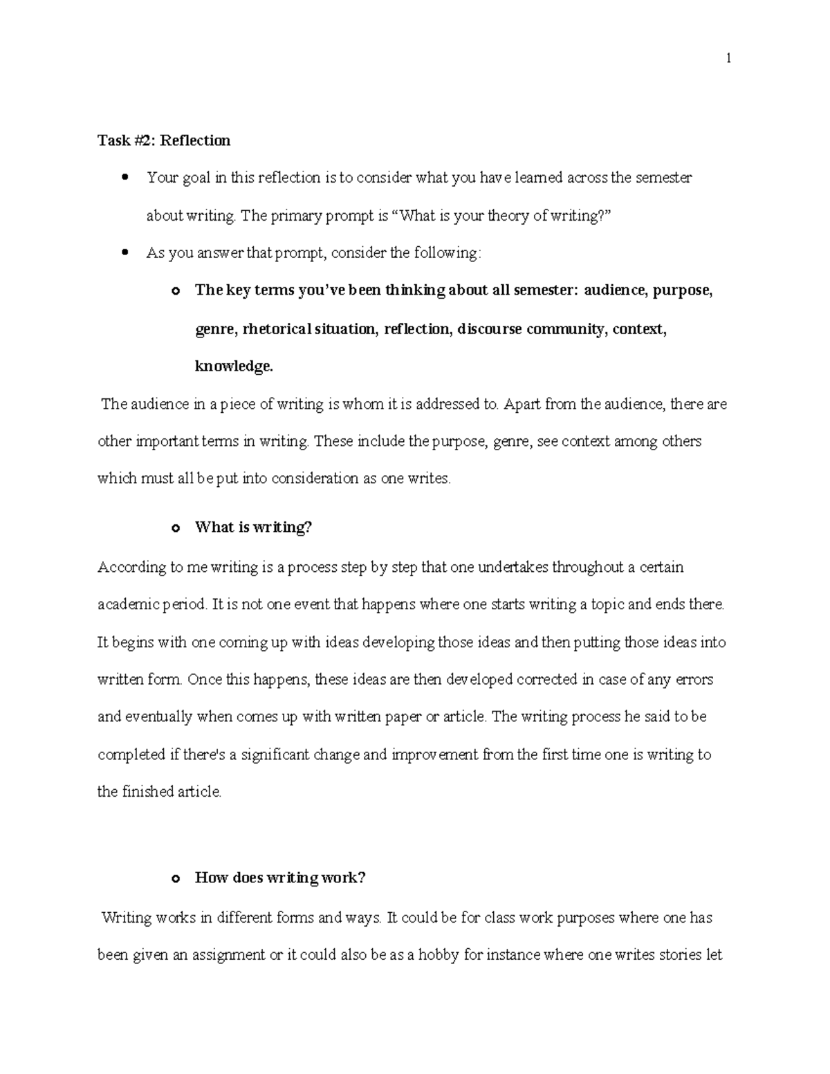 Task 2 - Reflection - 1 Task #2: Reflection Your goal in this reflection is to consider what you ...