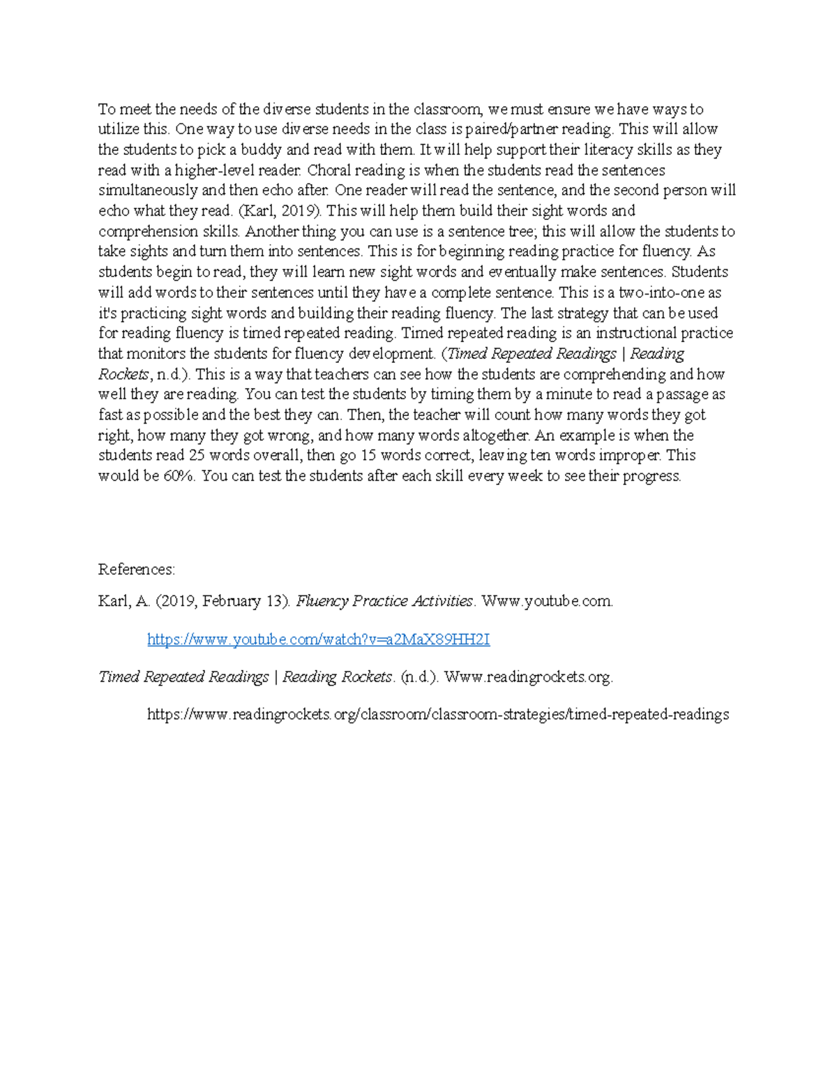 Wk 4 DQ 1 three fluency excerises - To meet the needs of the diverse ...