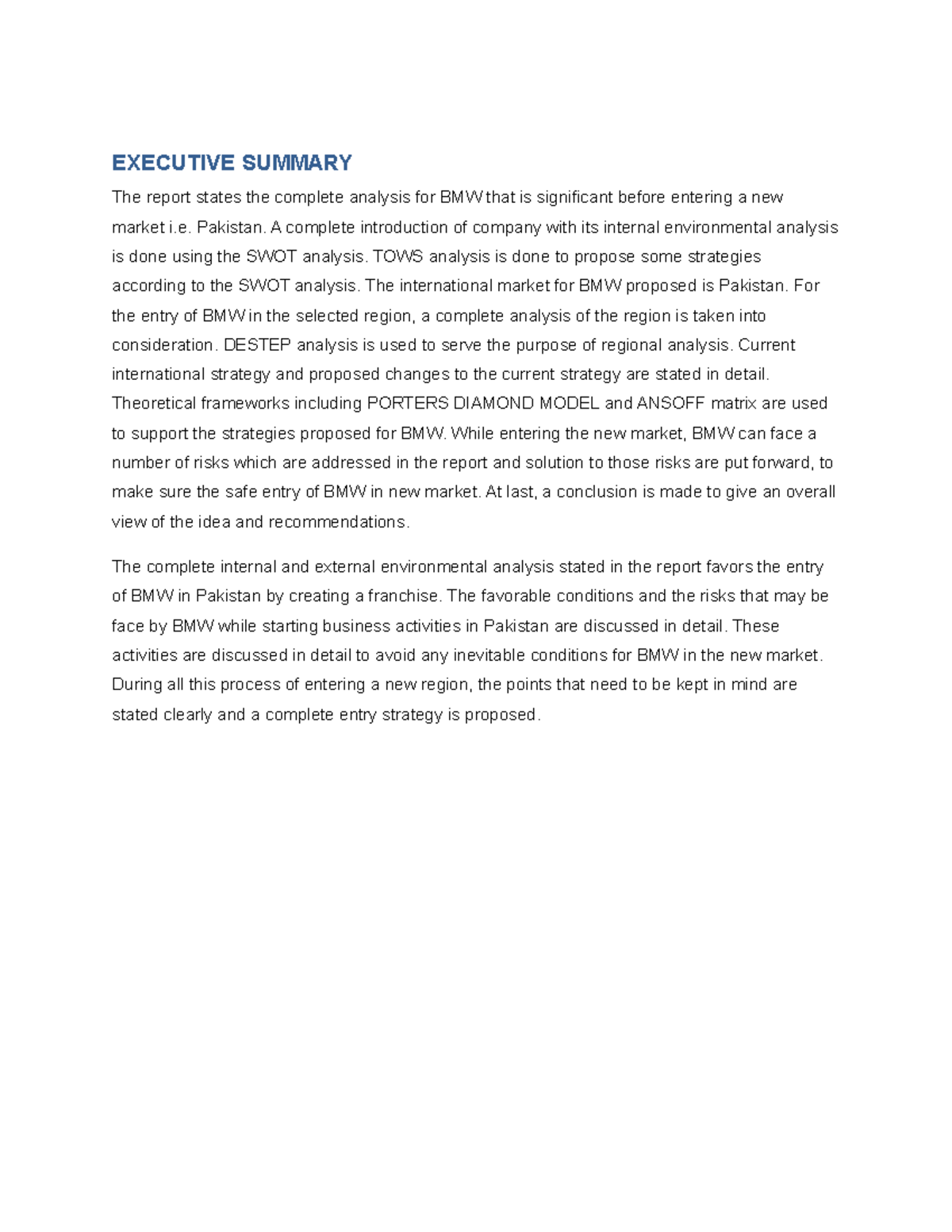 BMW - business strategy of BMW - EXECUTIVE - Studocu