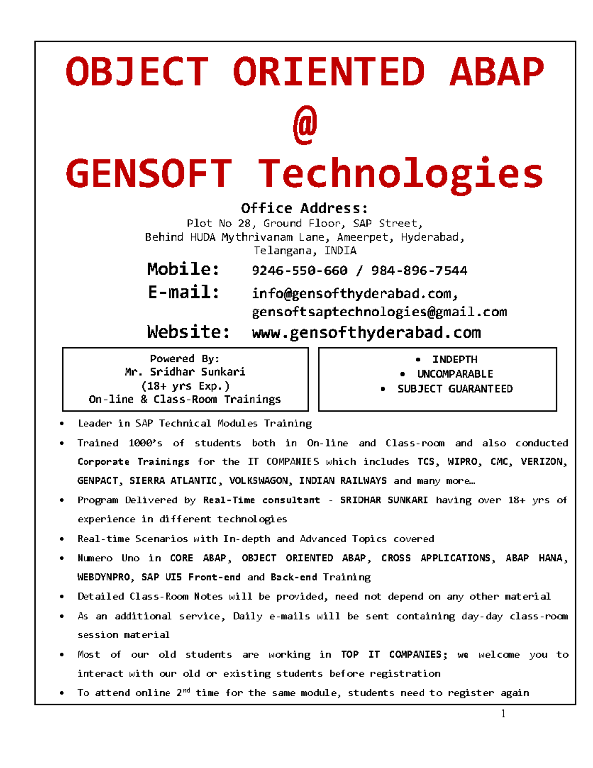 OOPS-ABAP-1 - 1 GENSOFT SYSTEMS ####### Plot No 28, Second Floor ... OOPS-ABAP-1 - 1 GENSOFT SYSTEMS ####### Plot No 28, Second Floor ...