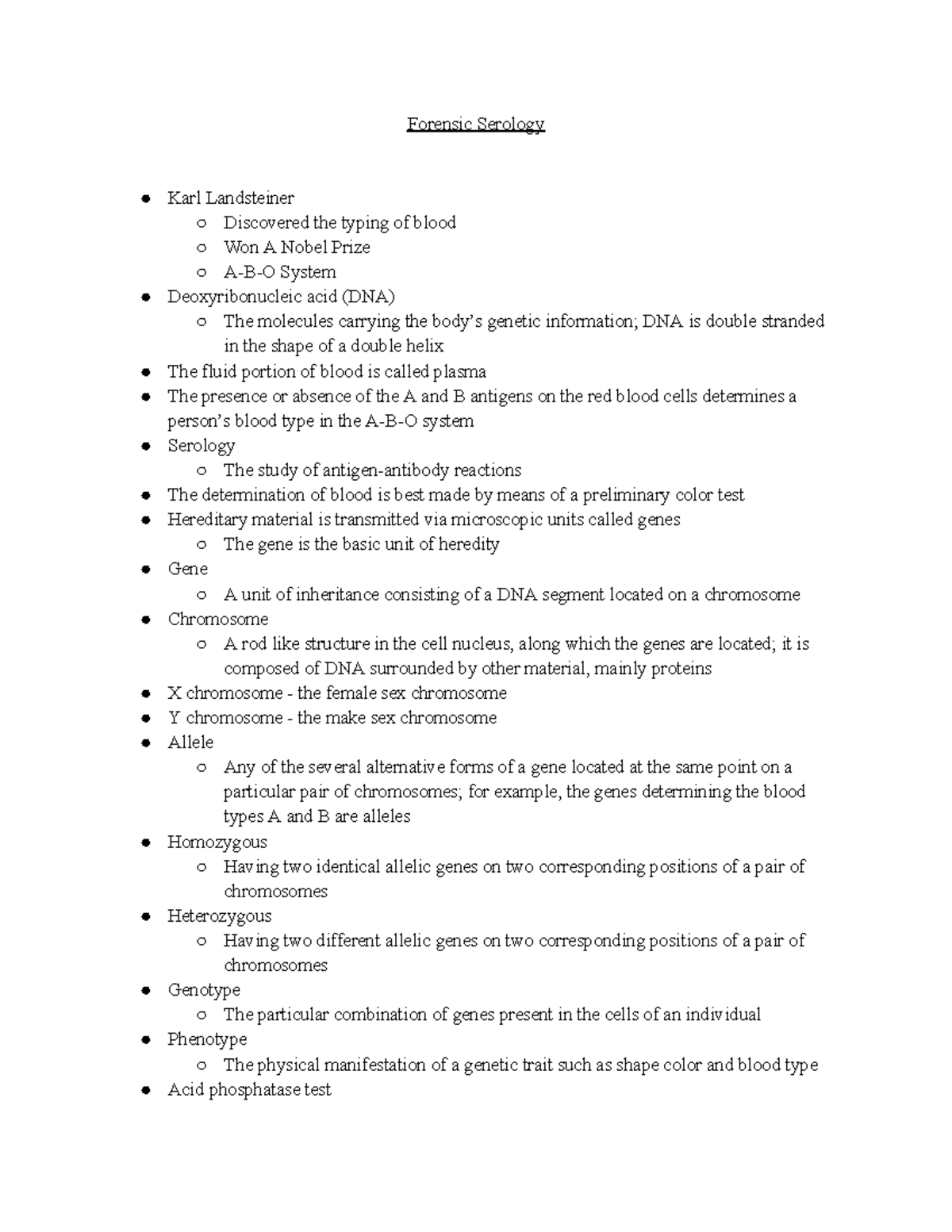 Forensic Serology - chapter notes - Forensic Serology Karl Landsteiner ...