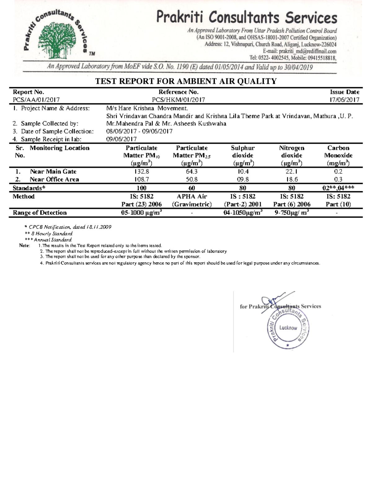 18092017 2 BEG4SN1Certified Monitoring Report - TEST REPORT FOR AMBIENT ...