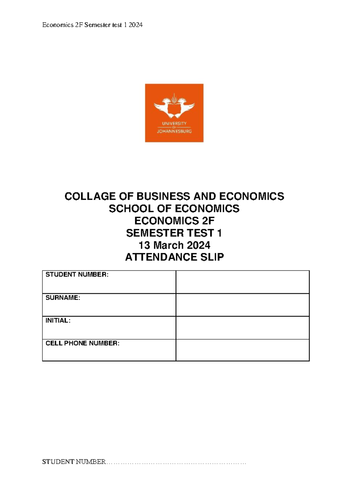 Semester test 1 2024 MEMO - COLLAGE OF BUSINESS AND ECONOMICS SCHOOL OF ...