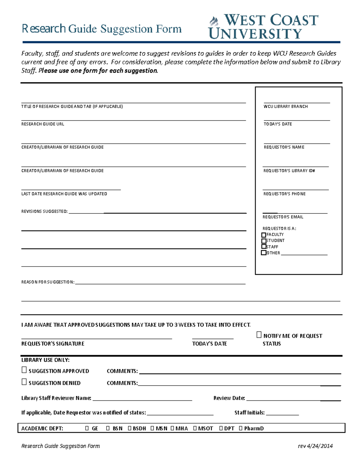 WCU Research Guide Suggestion Form - Research Guide Suggestion Form rev ...