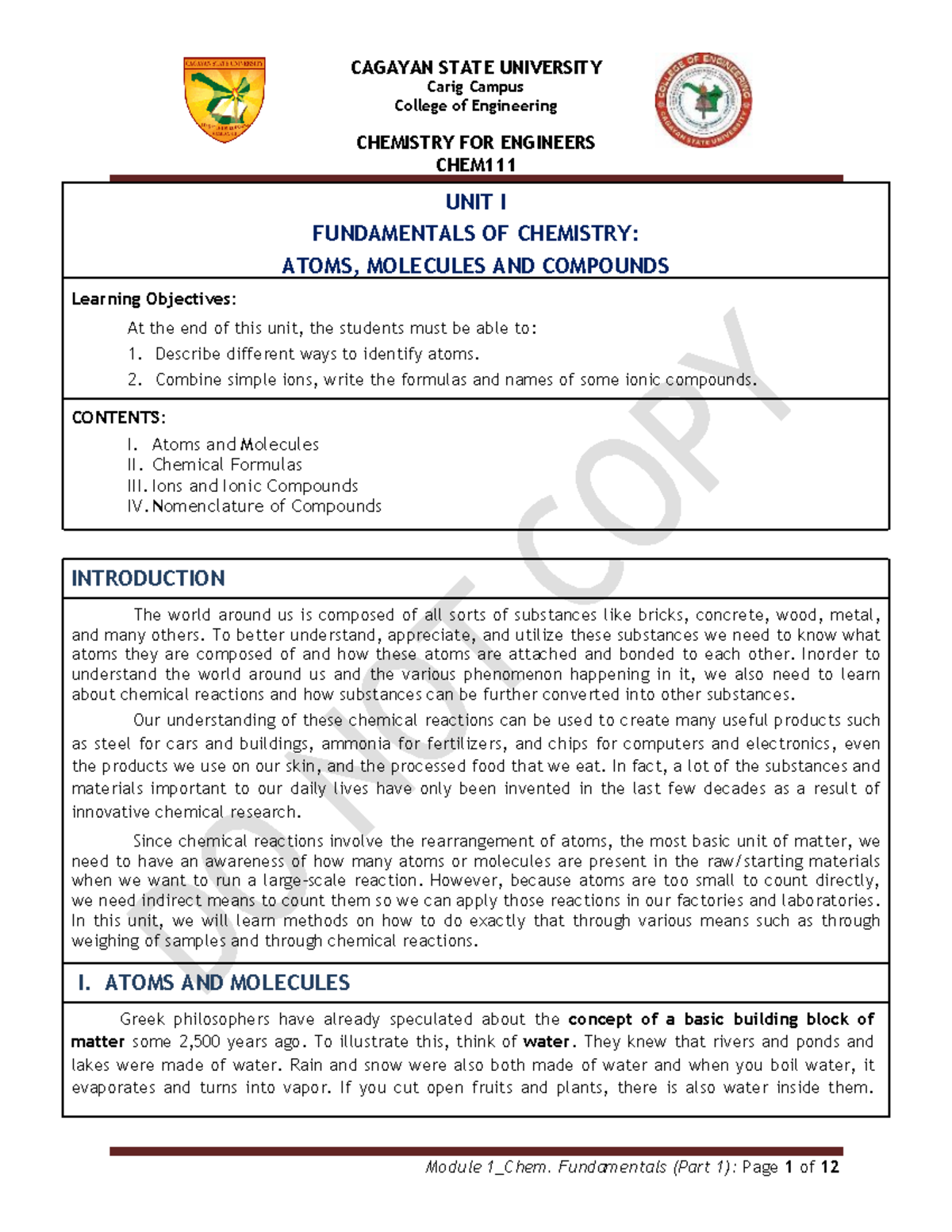 Module-1-UNIT-I CHEM FOR Engrs - Carig Campus College of Engineering ...