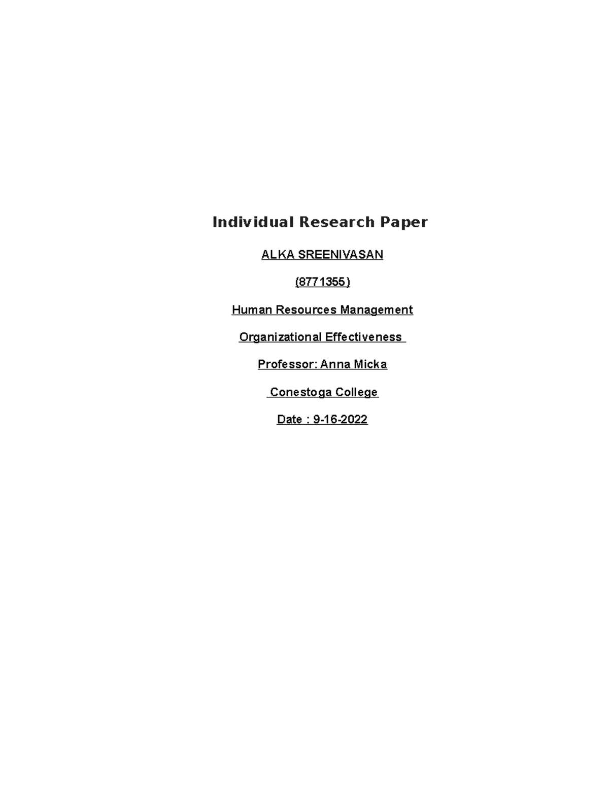 Amazon - assignment final - Individual Research Paper ALKA SREENIVASAN (8771355) Human Resources ...