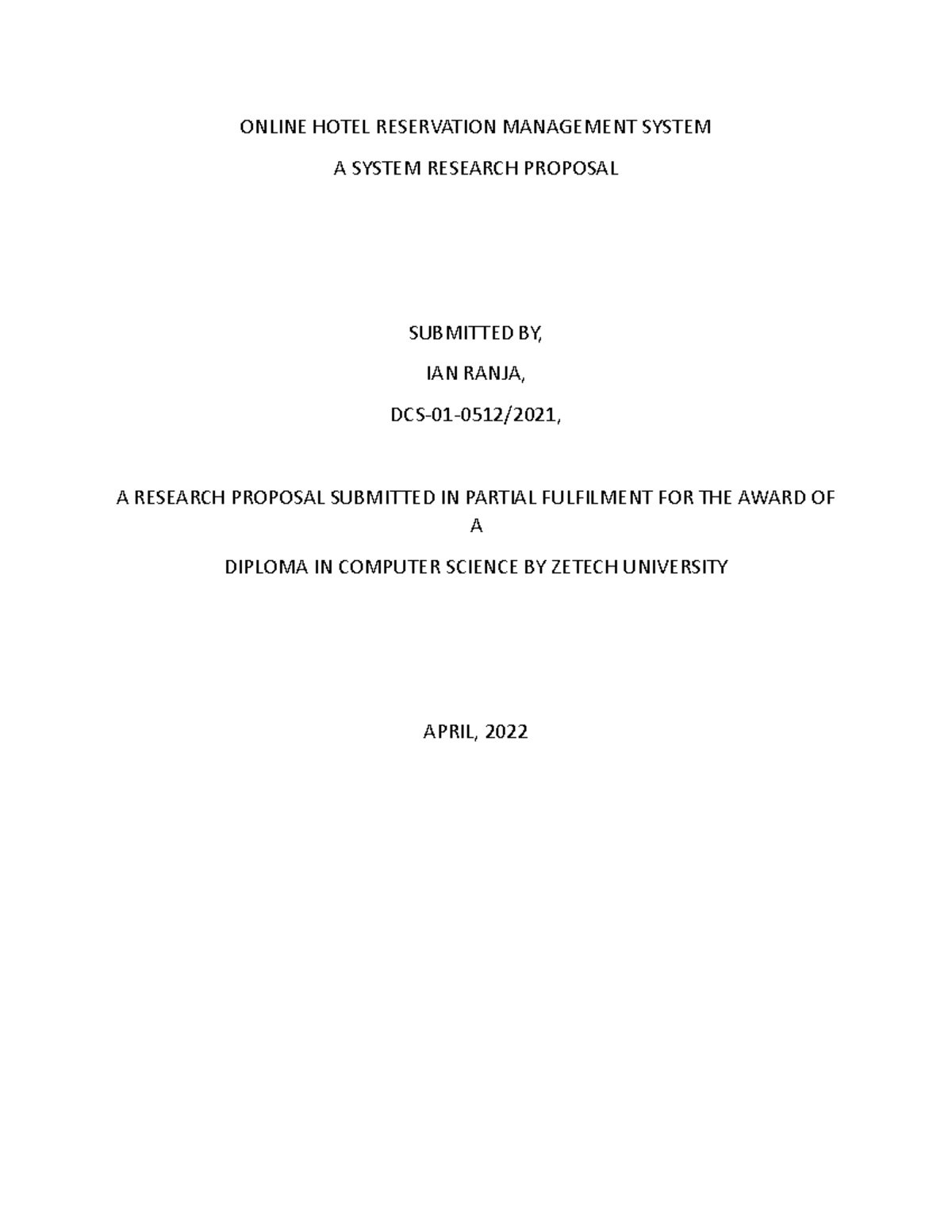 Online Hotel Reseravation System Proposal (Autosaved) - ONLINE HOTEL ...