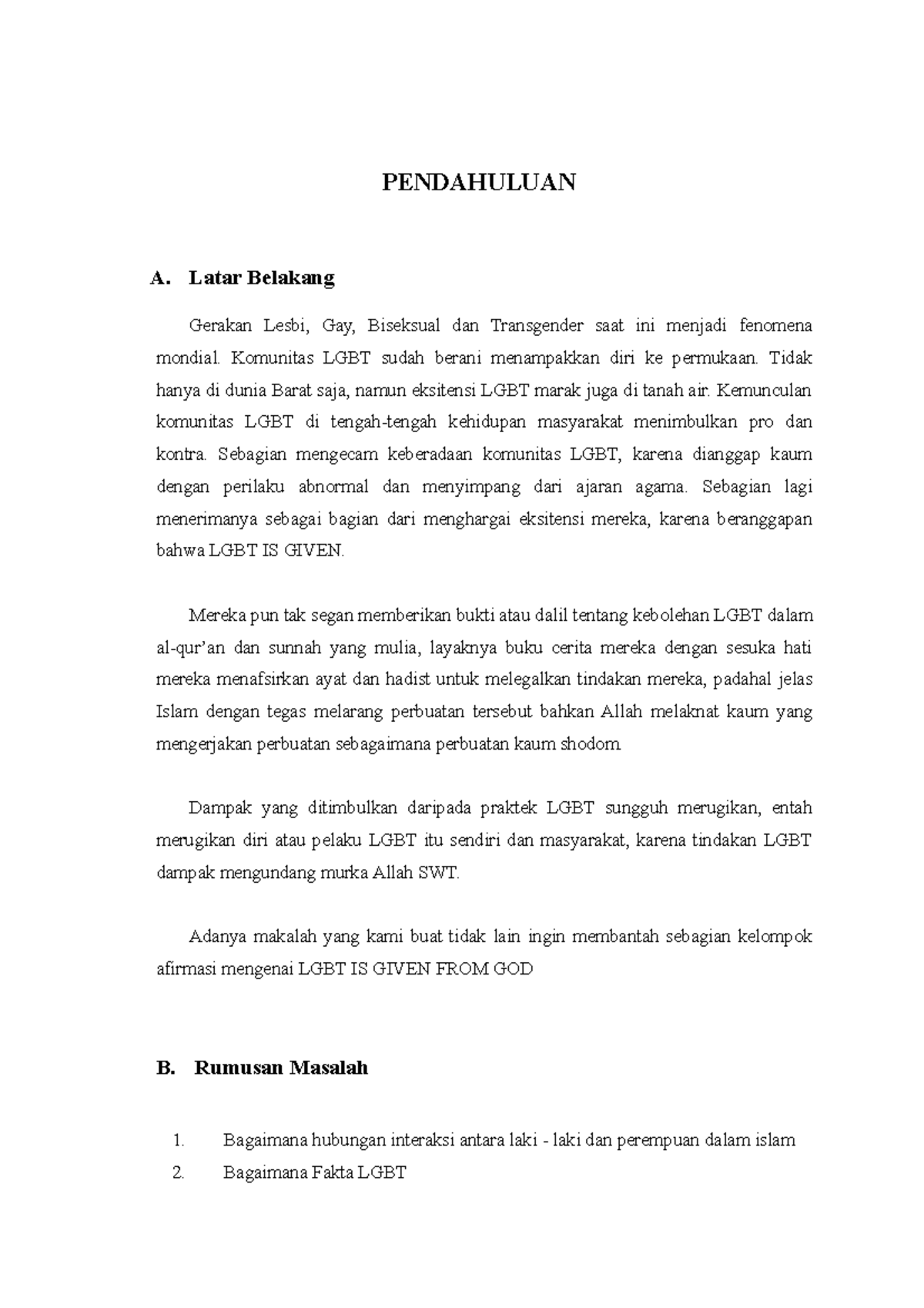 Makalah lgbt arqom (finished) - PENDAHULUAN A. Latar Belakang Gerakan ...