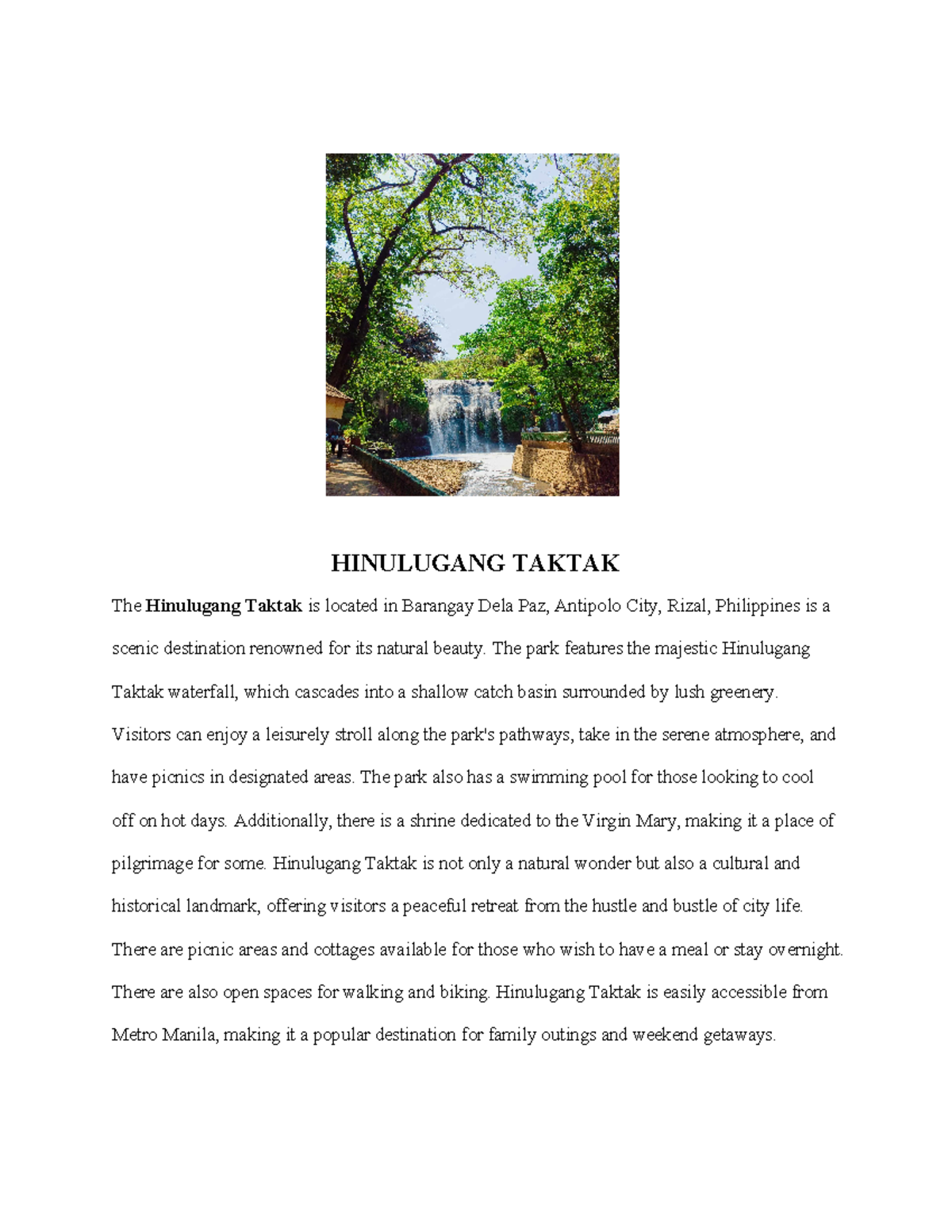 Hinulugang-Taktak - Note - HINULUGANG TAKTAK The Hinulugang Taktak is ...