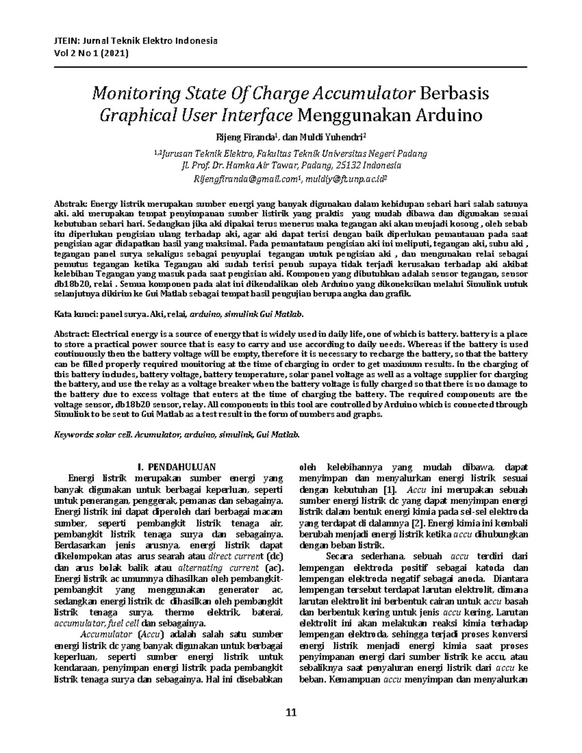Article Of Technology 23 - Vol 2 No 1 (2021) Monitoring State Of Charge Accumulator Berbasis ...