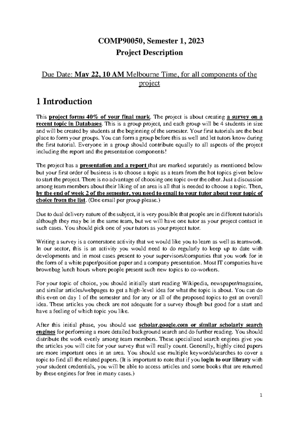 COMP90050 S1 2023 Project Description - COMP90050, Semester 1, 2023 Project Description Due Date ...