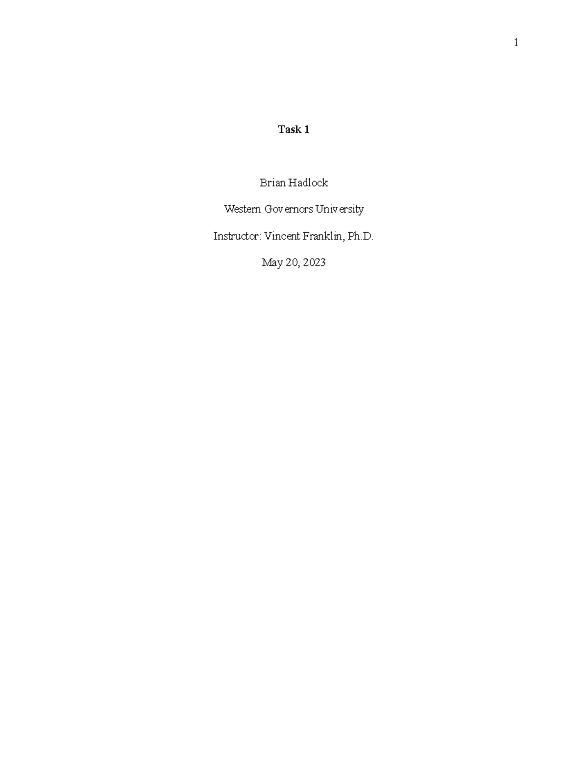 C200 Task 1 - C200 Task 1. Passed - Task 1 Brian Hadlock Western ...