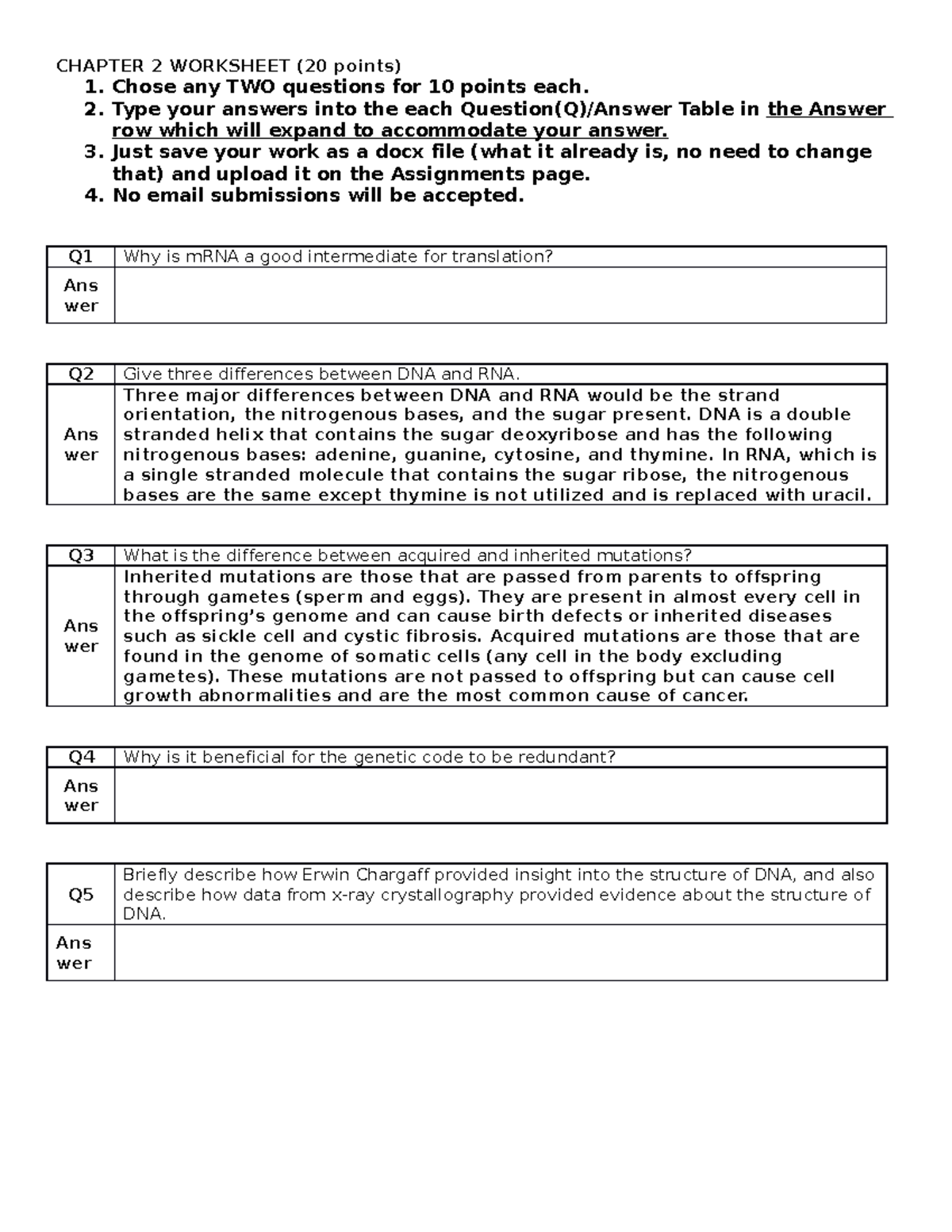 C02 Worksheet - questions on an introduction to genes and genomes ...