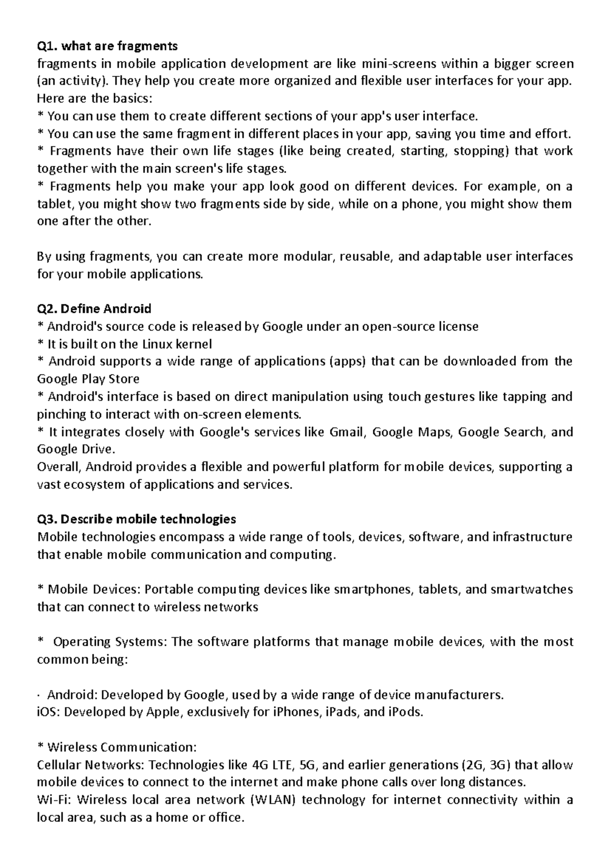 Mobile application development copy to stydy - Q1. what are fragments ...