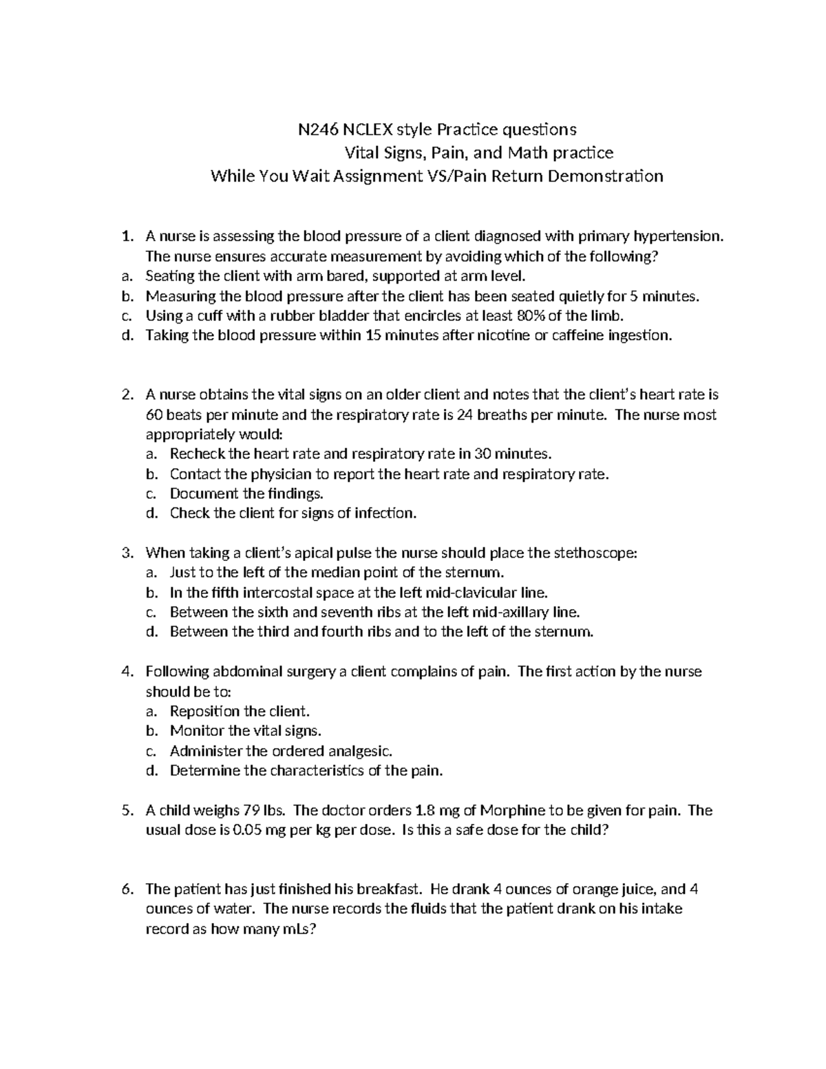 VS. pain, and math practice questions - Tagged - N246 NCLEX style ...