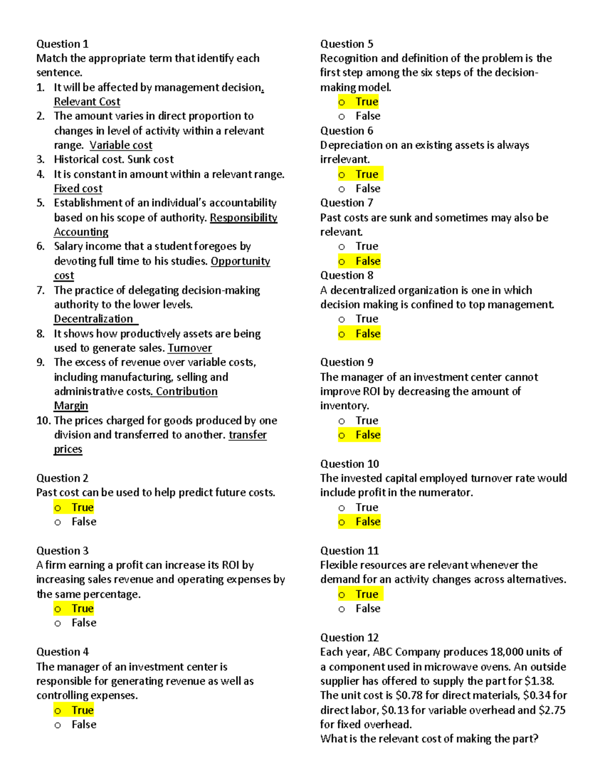 Cost accounting - Question 1 Match the appropriate term that identify each sentence. It will be ...