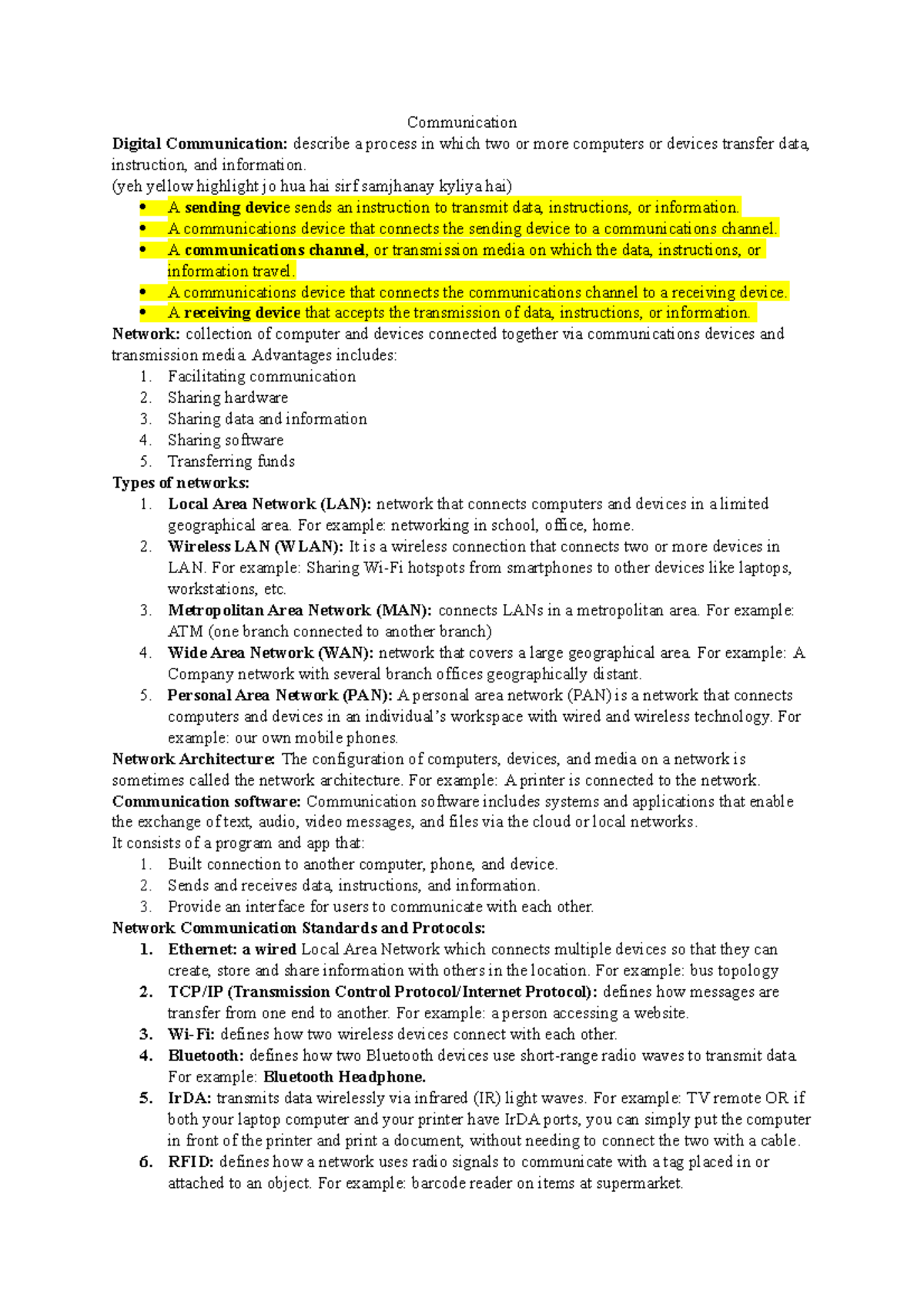 Computer Concepts and Application lecture # 03 notes - Communication ...