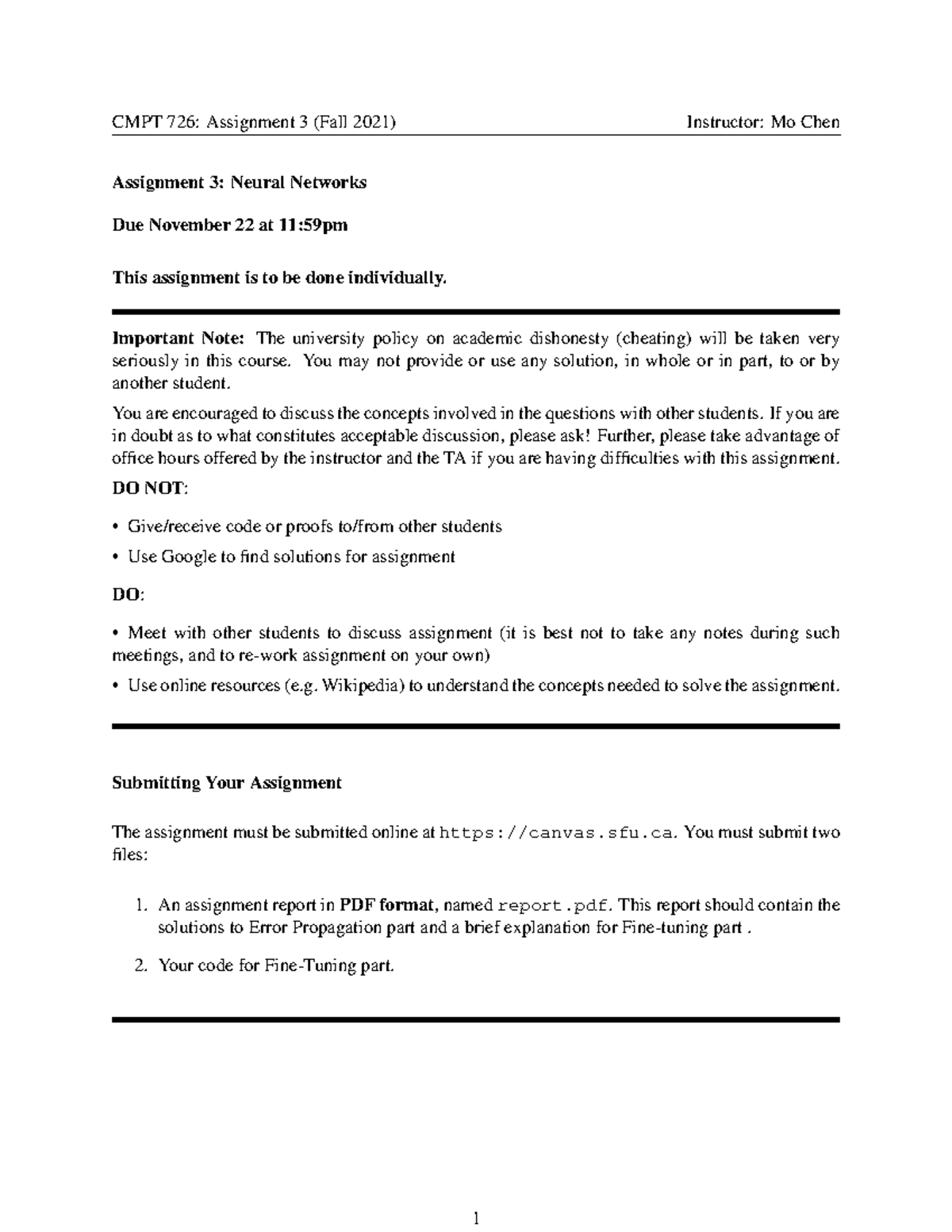 CMPT726 A3 - Assignment 3 - Assignment 3: Neural Networks Due November 22 at 11:59pm This ...