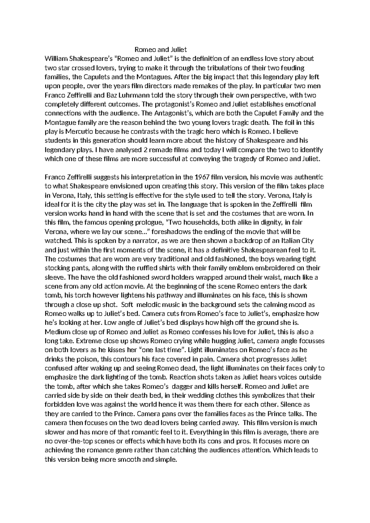 Romeo and Juliet - Romeo and Juliet William Shakespeare’s “Romeo and ...