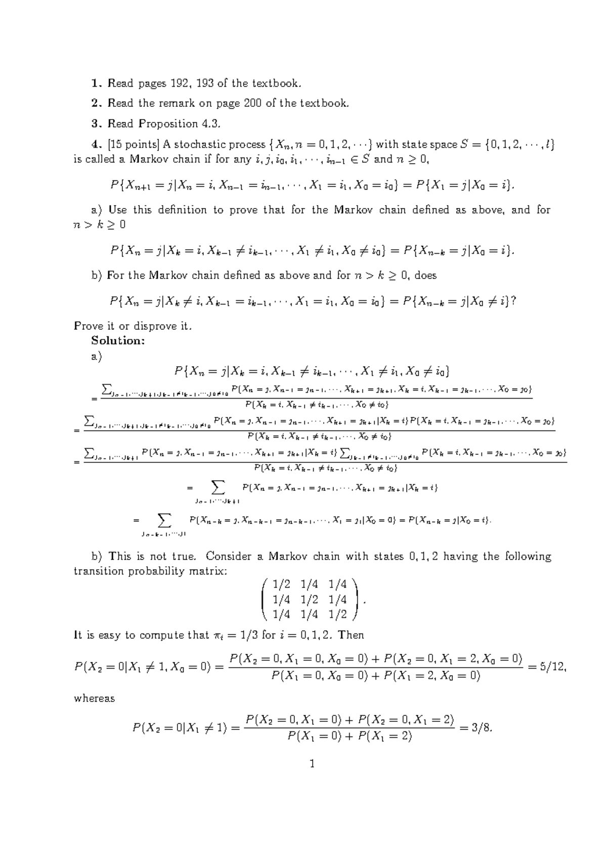 Homework 4 Solution - HW4SOL - 1 pages 192, 193 of the textbook. 2 the remark on page 200 of the ...