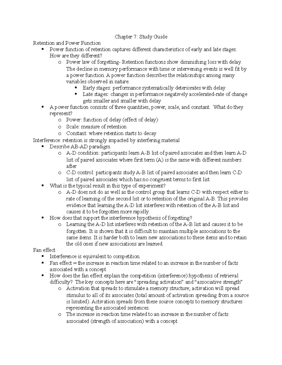 Exam 3 Study Guide - Chapter 7: Study Guide Retention and Power ...
