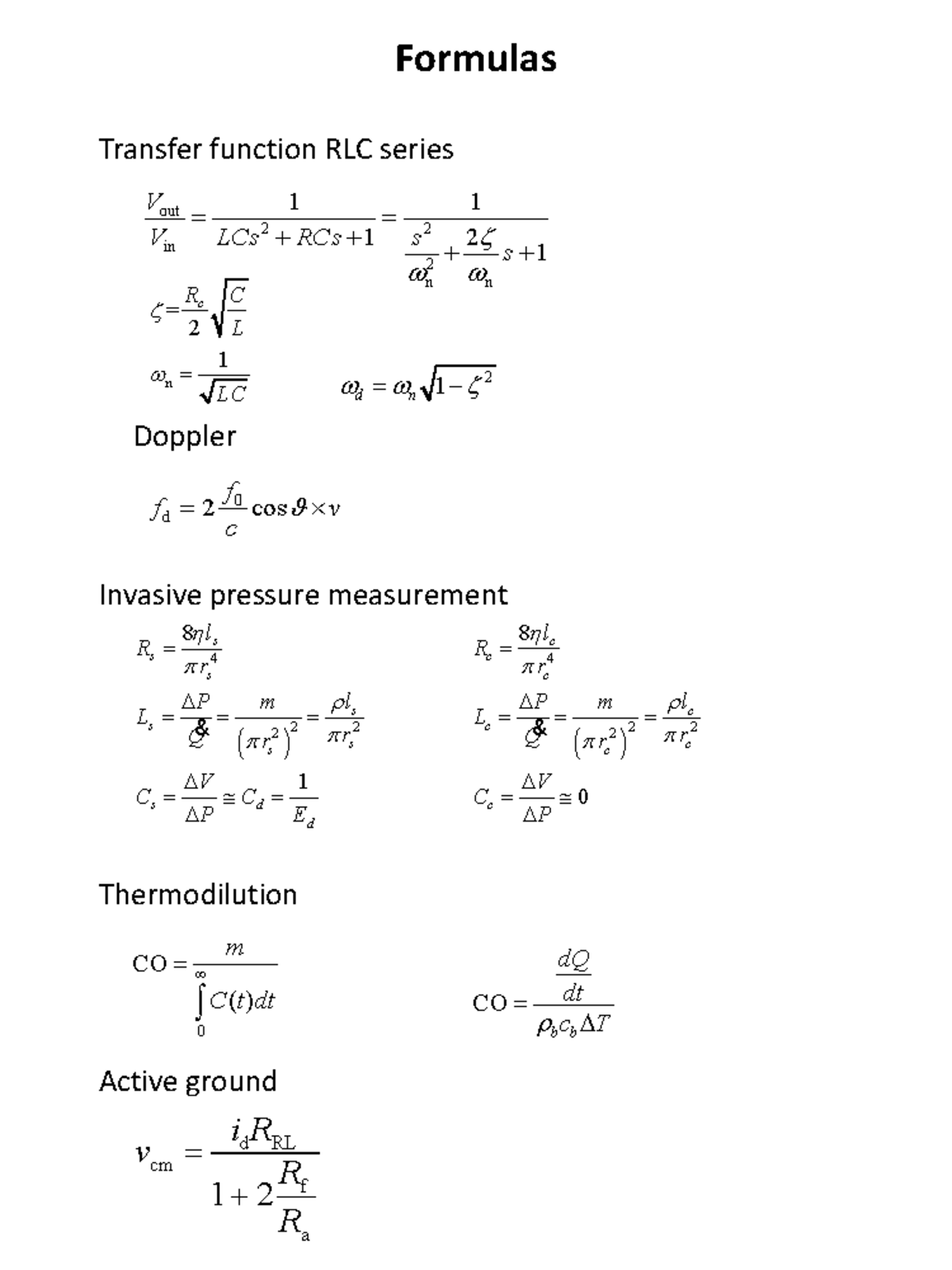 Formula Sheet 06-11 2017 - out 2 2 in 2 nn 11 1 2 1 V V LCs RCs s s ζ ...