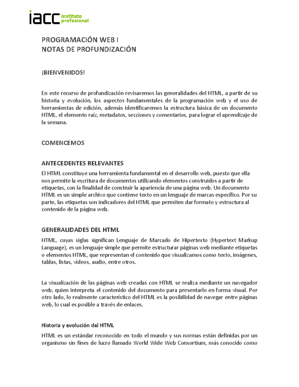 S1 2 Programación WEB I - PROGRAMACION WEB SEMANA 1 - PROGRAMACIÓN WEB I NOTAS DE PROFUNDIZACIÓN ...