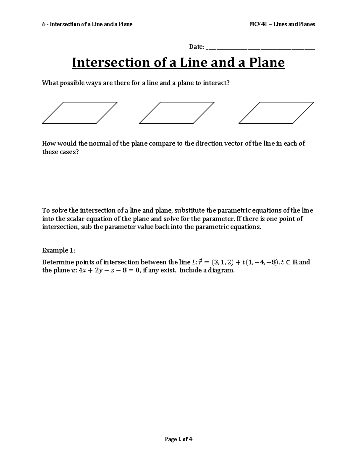 Intersection of a Line and a Plane - Date ...