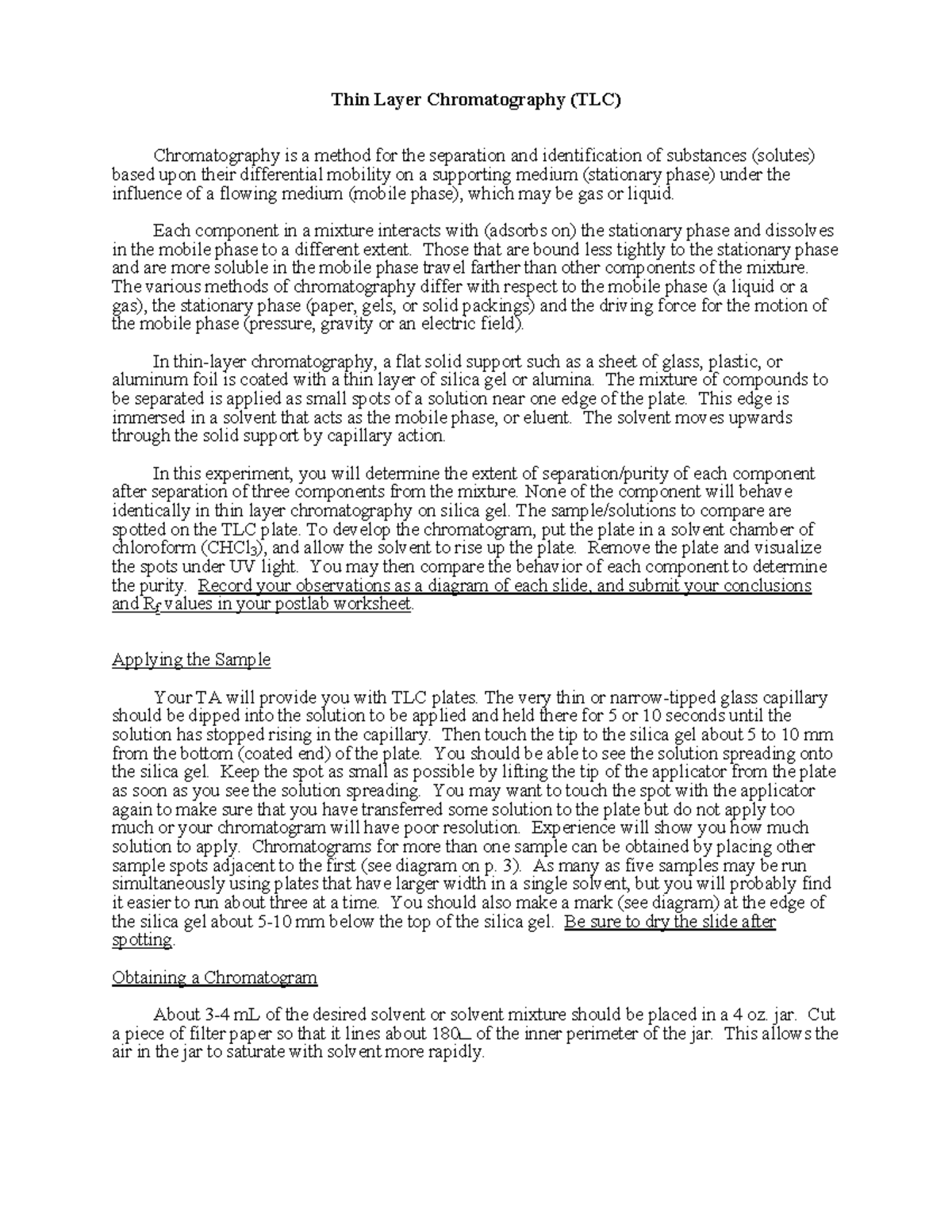 TLC General Information - Thin Layer Chromatography (TLC ...