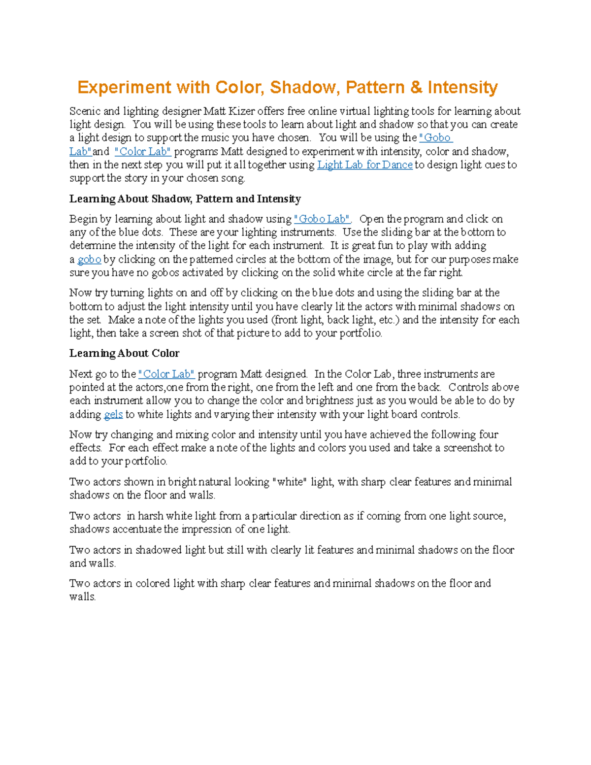 Experiment with Color - You will be using these tools to learn about ...