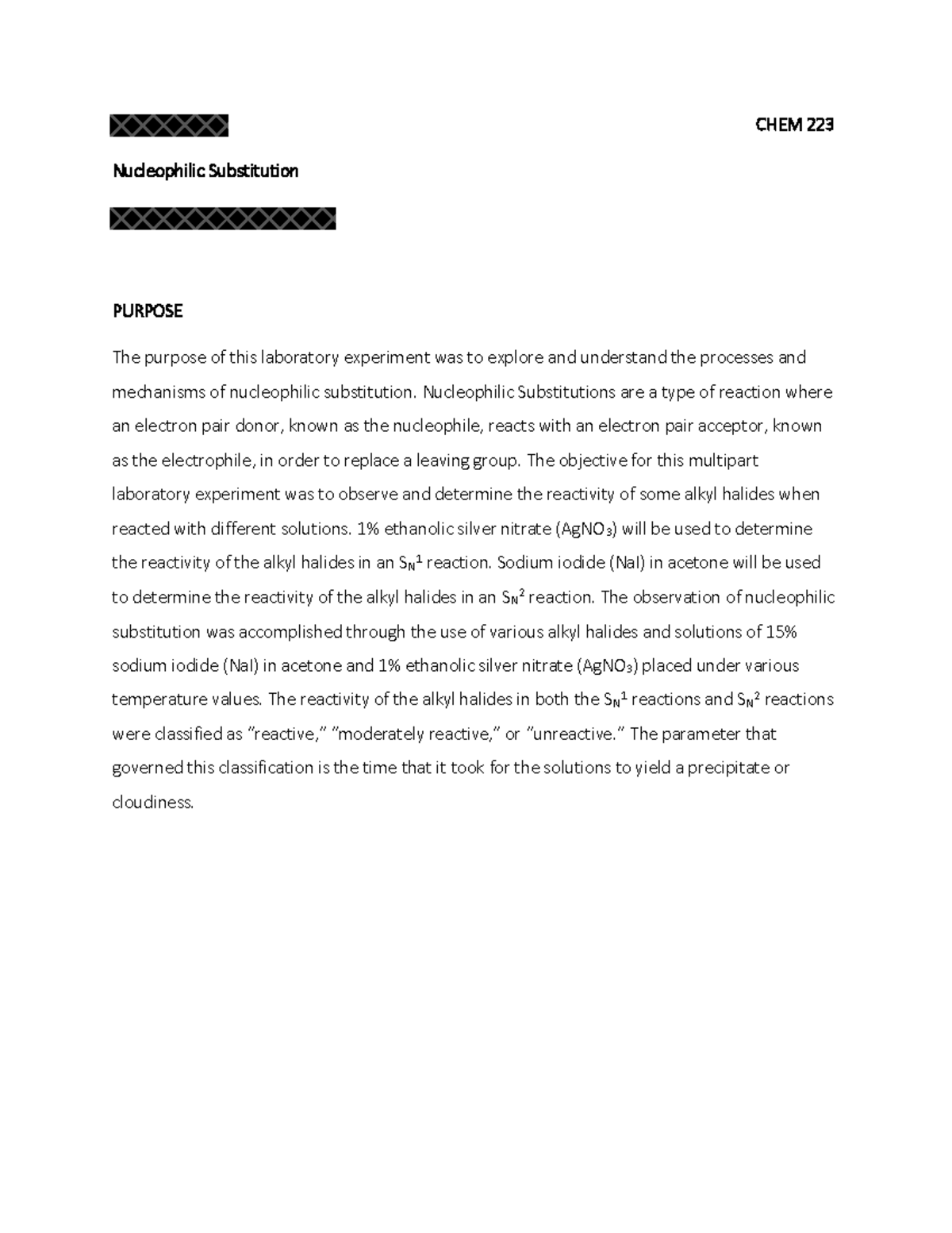 CHEM 223 - Nucleophilic Substitution - CHEM 223 Nucleophilic ...