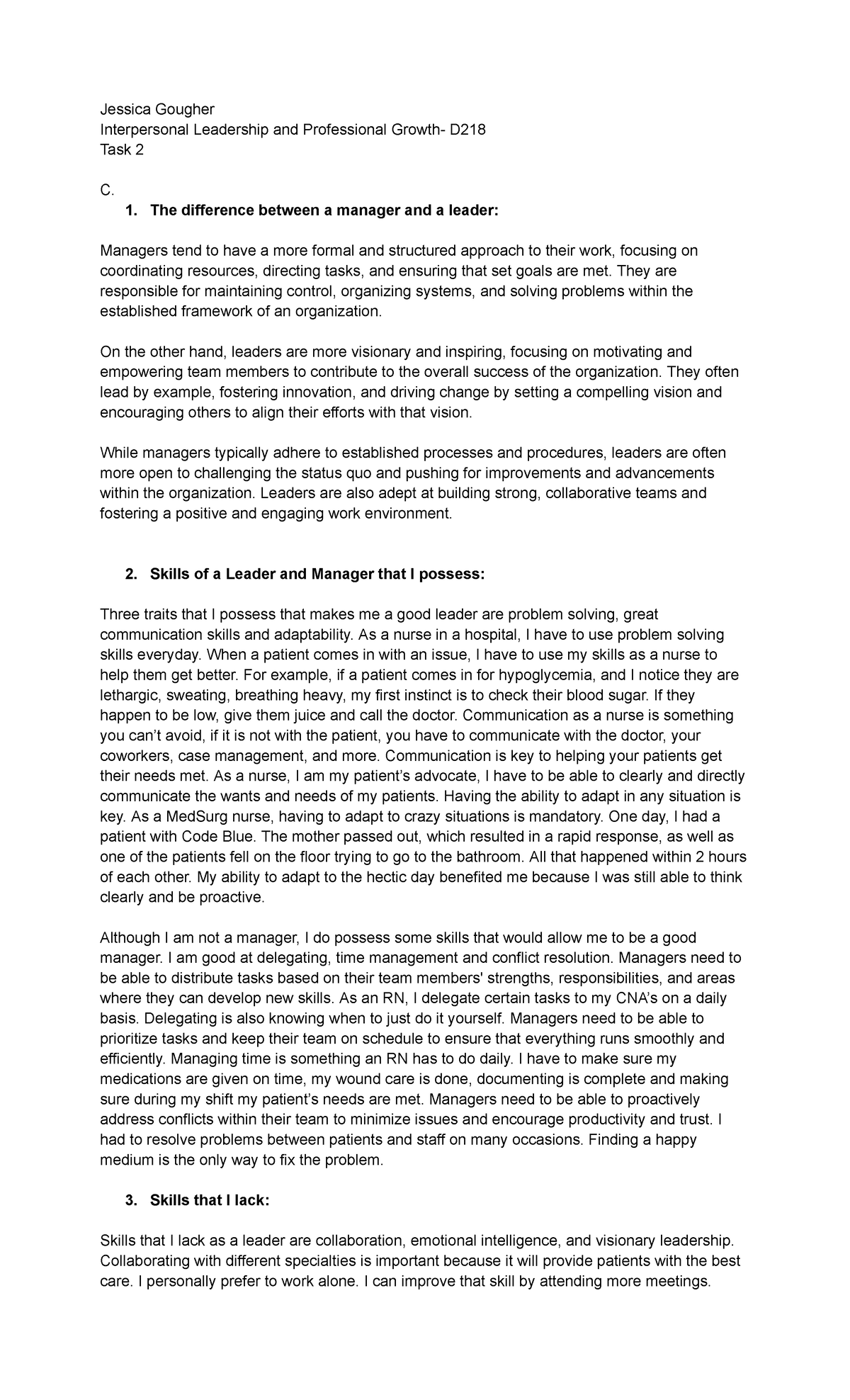 Task 1- d311 microbiology - Jessica Gougher Interpersonal Leadership ...