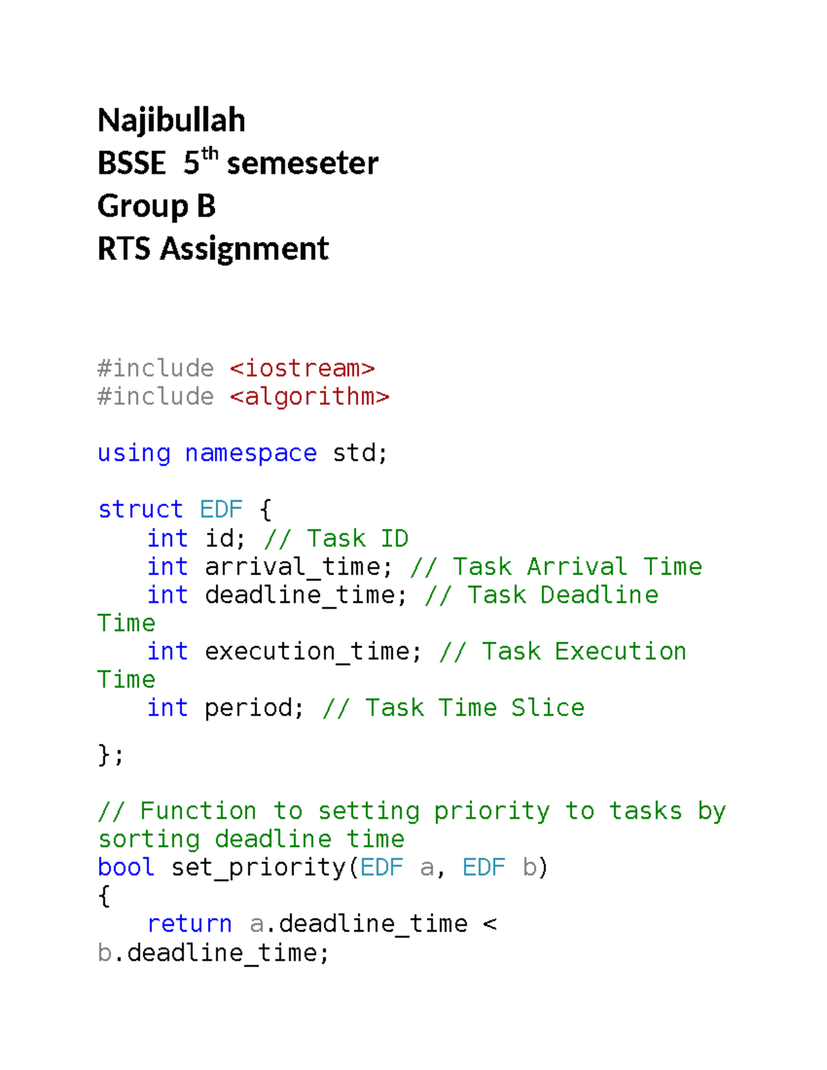 Najib code RTS Semester 5 Group(B) - Najibullah BSSE 5 th semeseter Group B RTS Assignment # ...