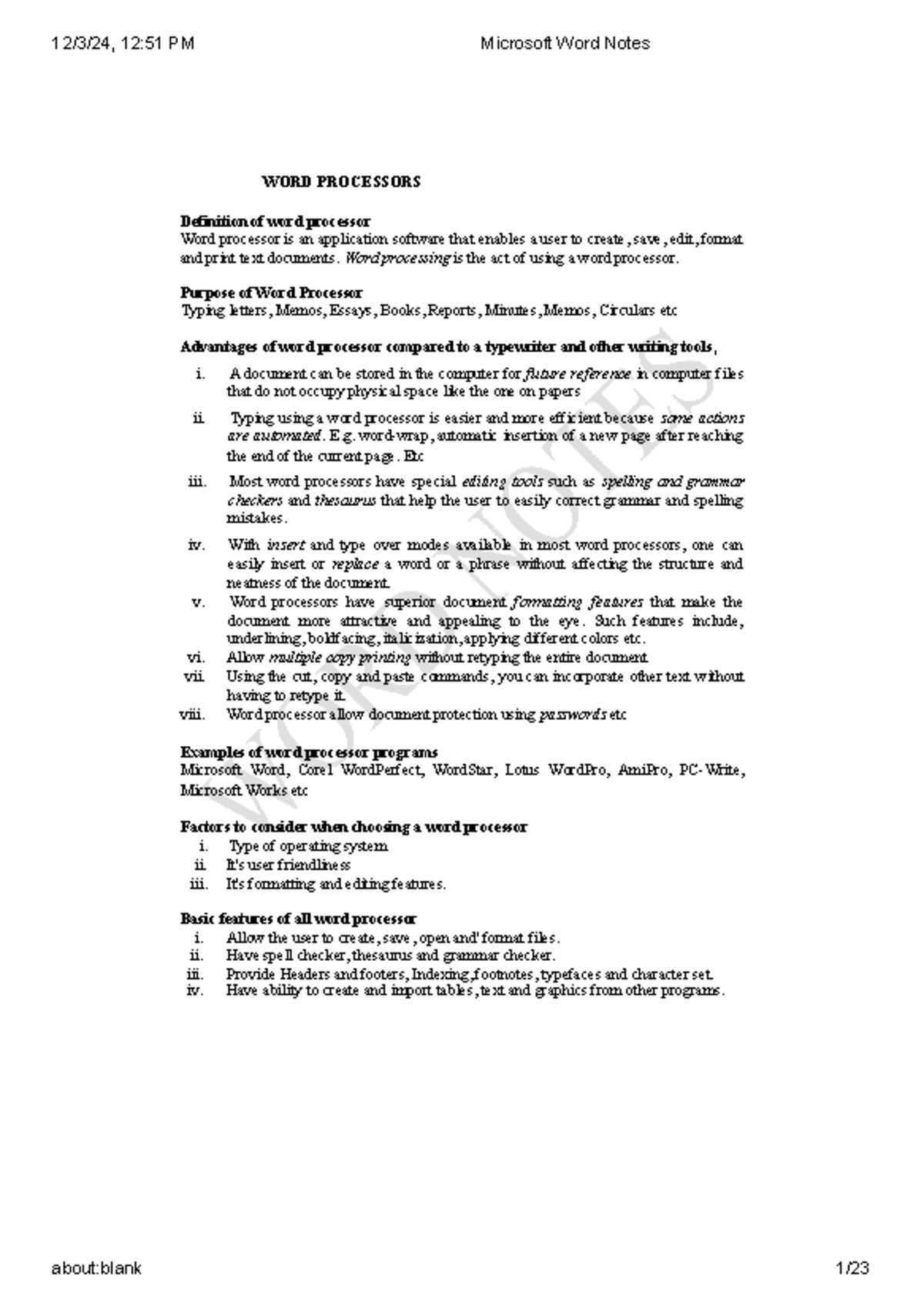 Microsoft Word Notes Zack - WORD PROCESSORS Definition of word ...