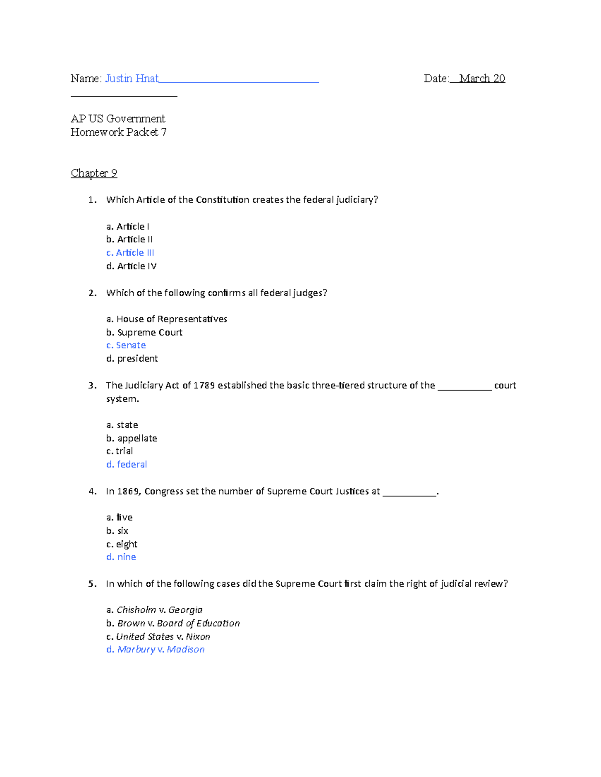 AP- Homework Packet 7 - however muc included - Name: Justin Hnat Date ...