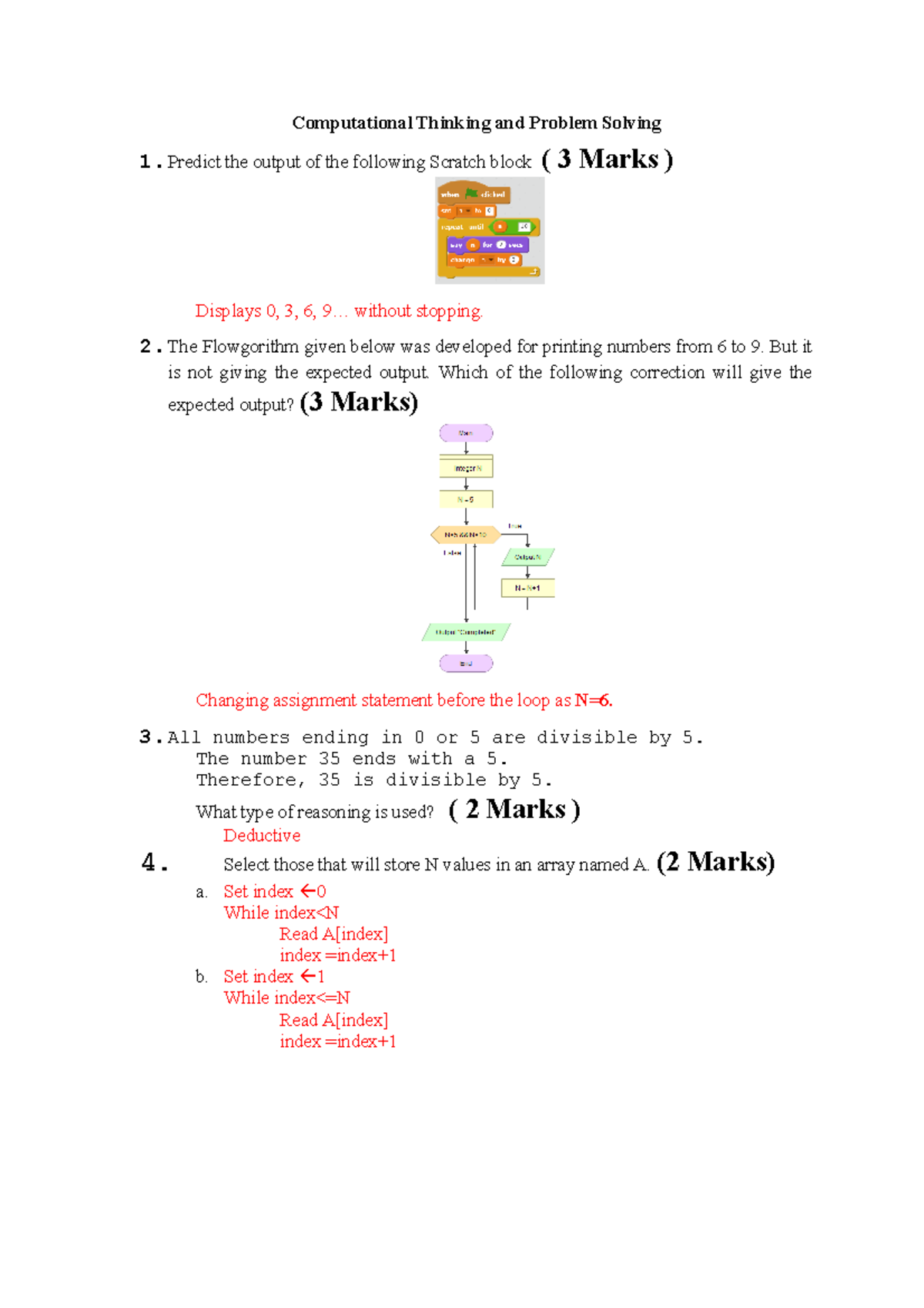 Part A and B AN Answers - Computational Thinking and Problem Solving 1 ...