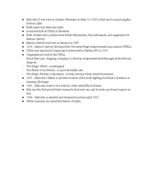 BLS 100 01 Marcus Garvey Notes - Formed the Universal Negro Improvement ...