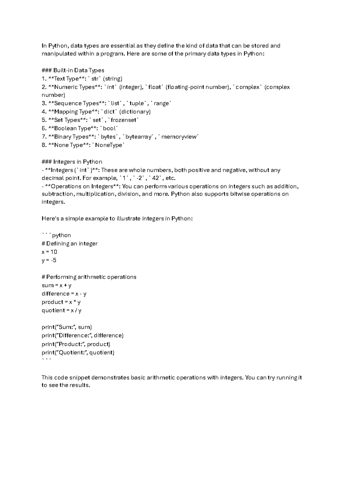 Python Data Types Here Are Some Of The Primary Data Types In Python Built In Data Types Text