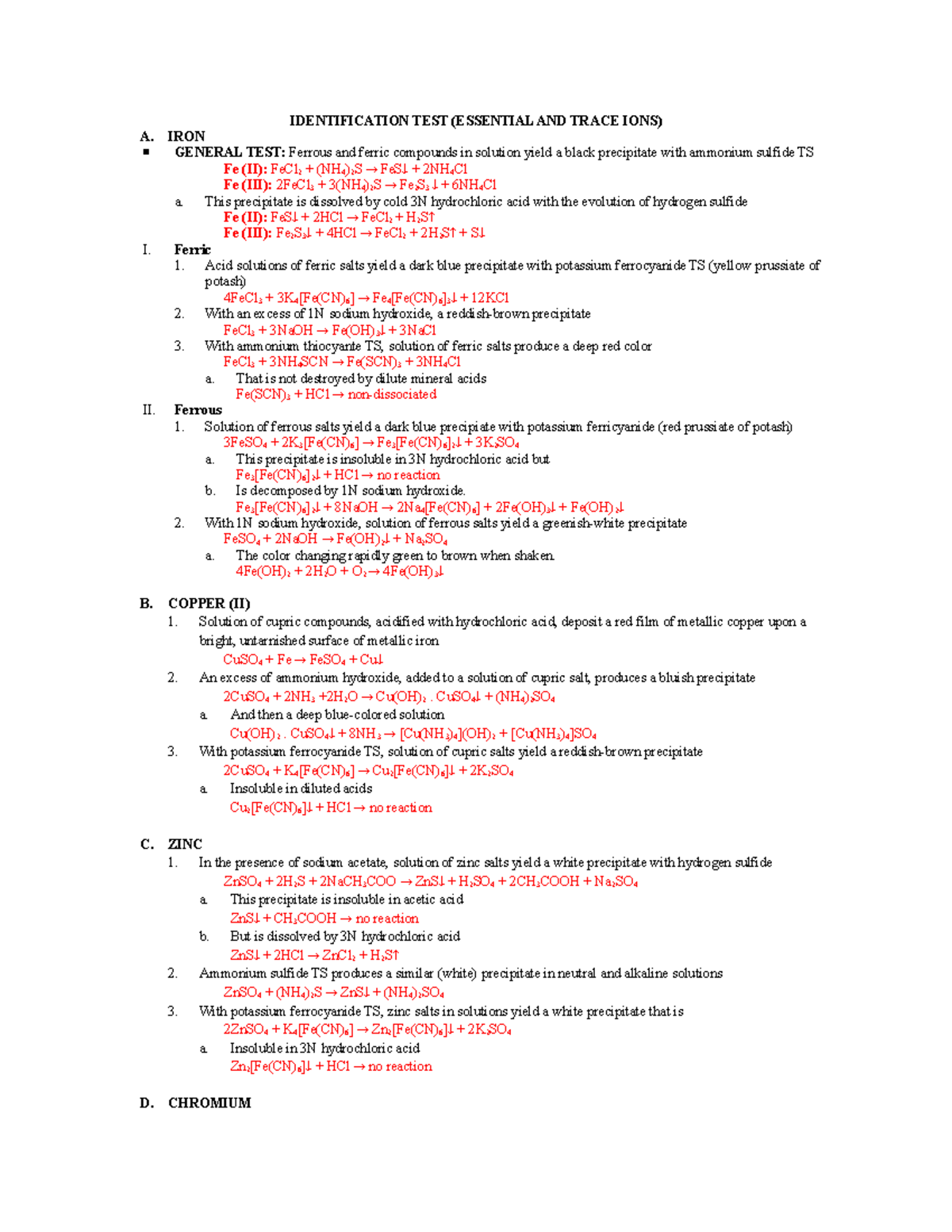 Identification test (Essential and Trace ions) - IDENTIFICATION TEST ...