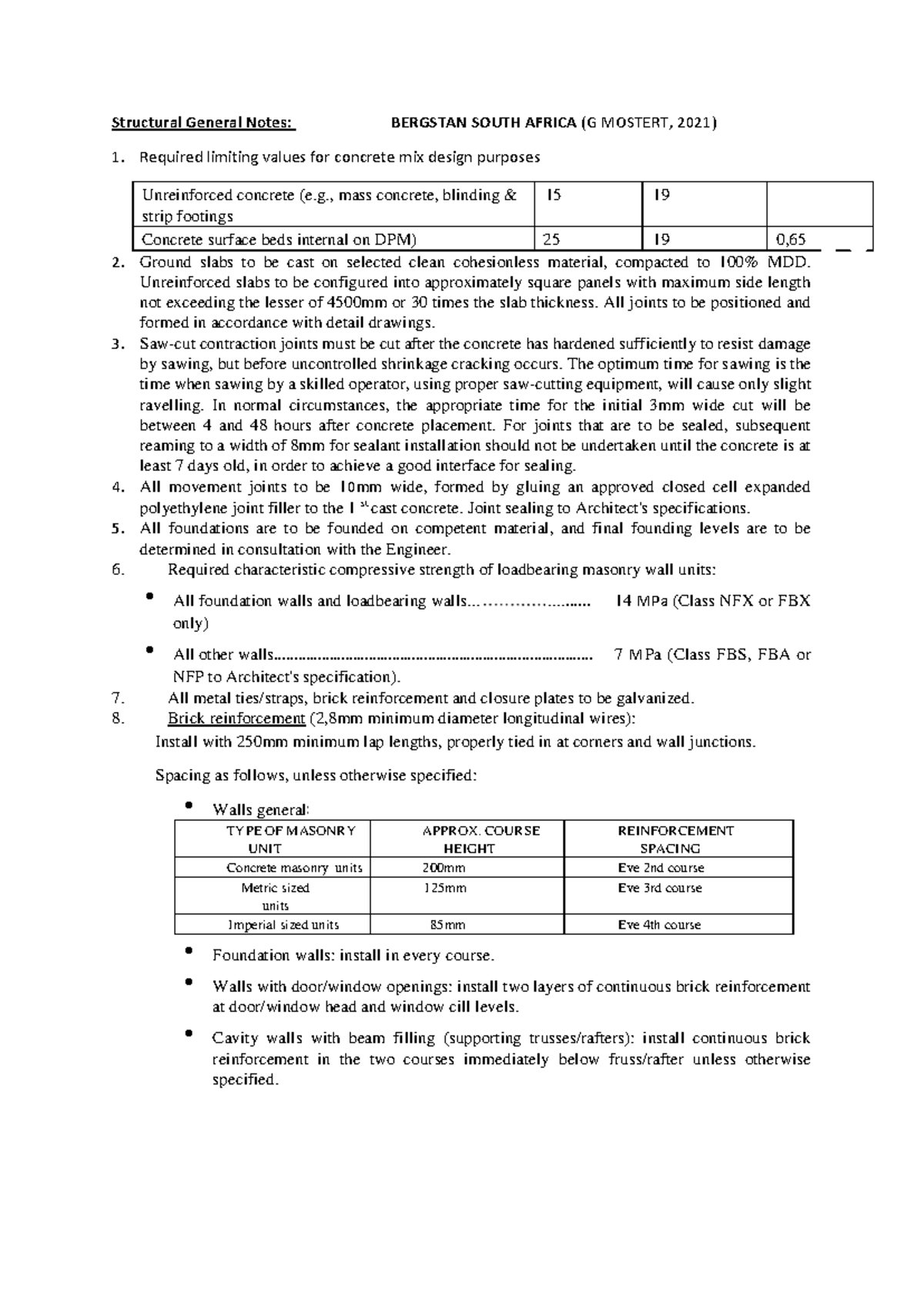 Structural General Notes - , mass concrete, blinding & strip footings ...