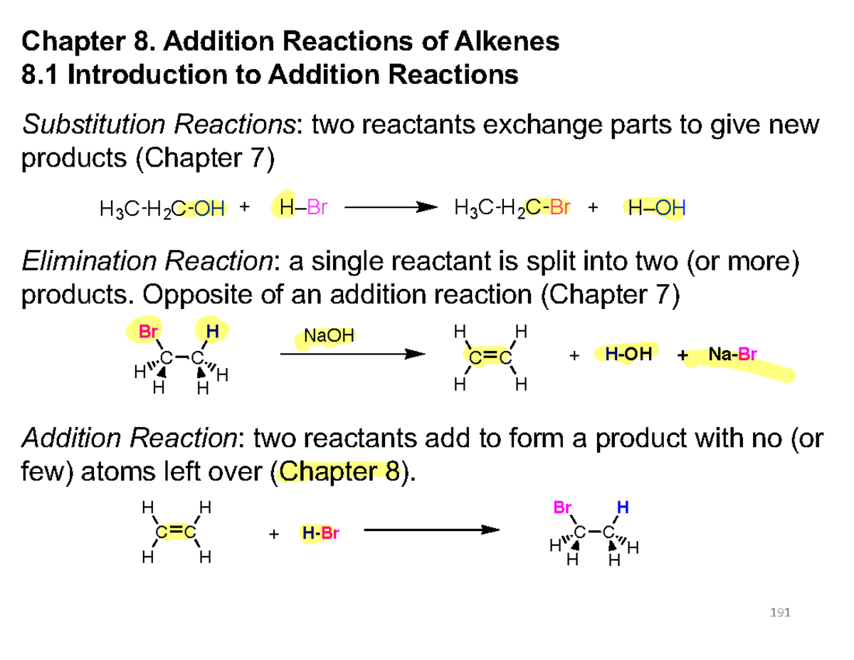 Chapter 8 notes - Chapter 8. Addition Reactions of Alkenes 8 ...