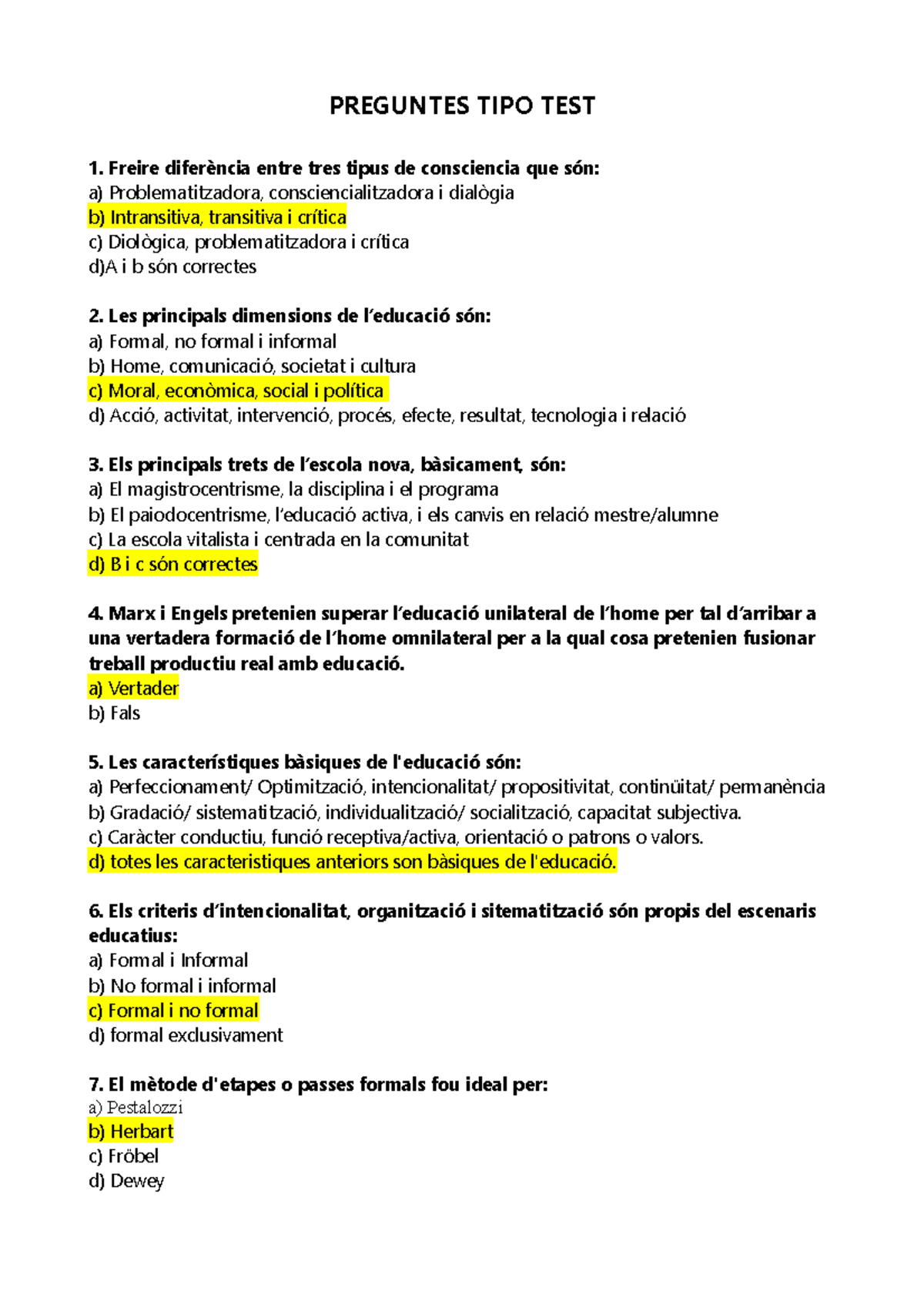 EXAMEN TIPO TEST - PREGUNTES TIPO TEST Freire diferència entre tres ...