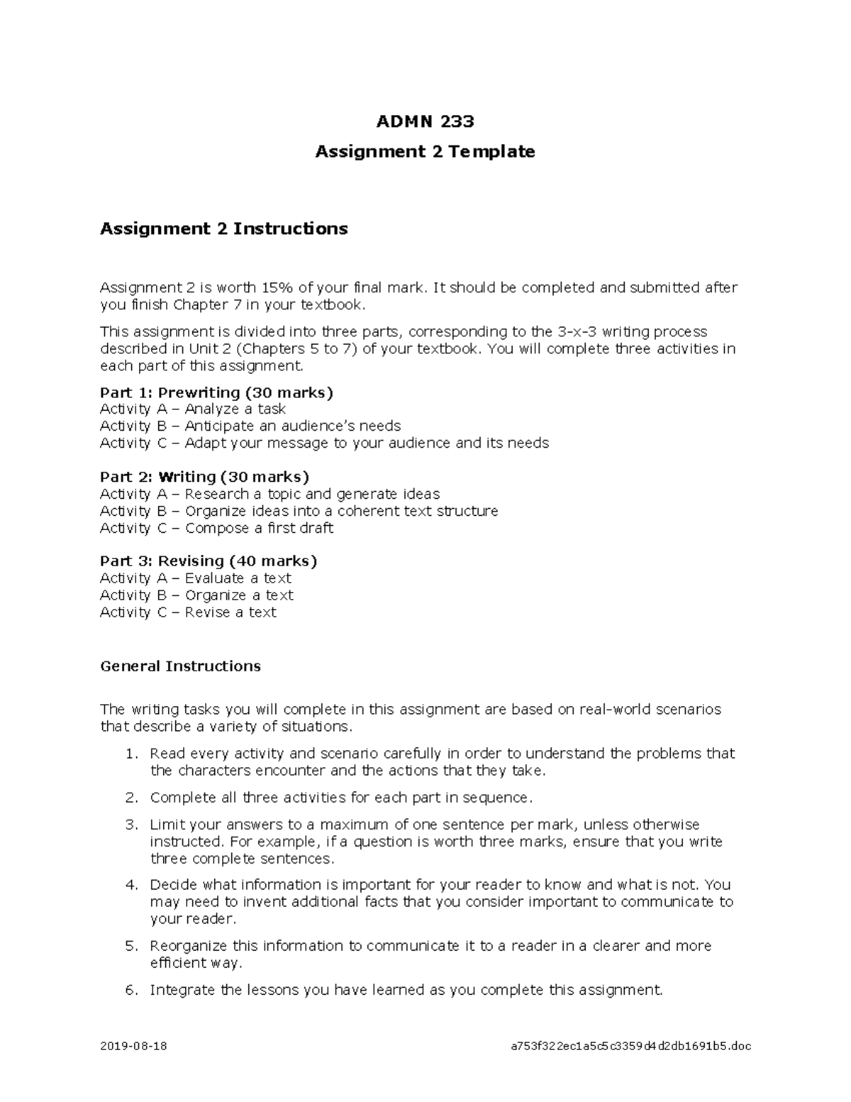 Admin233 Assignment 2 - ADMN 233 Assignment 2 Template Assignment 2 ...