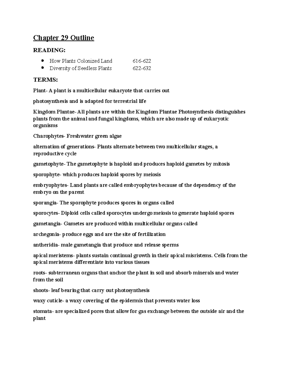 Chapter 29 Outline - Chapter 29 Outline READING: How Plants Colonized ...